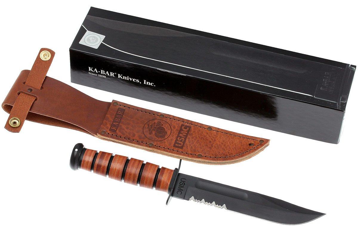KA-BAR USMC 1218 partly serrated, leather, Leather sheath ...