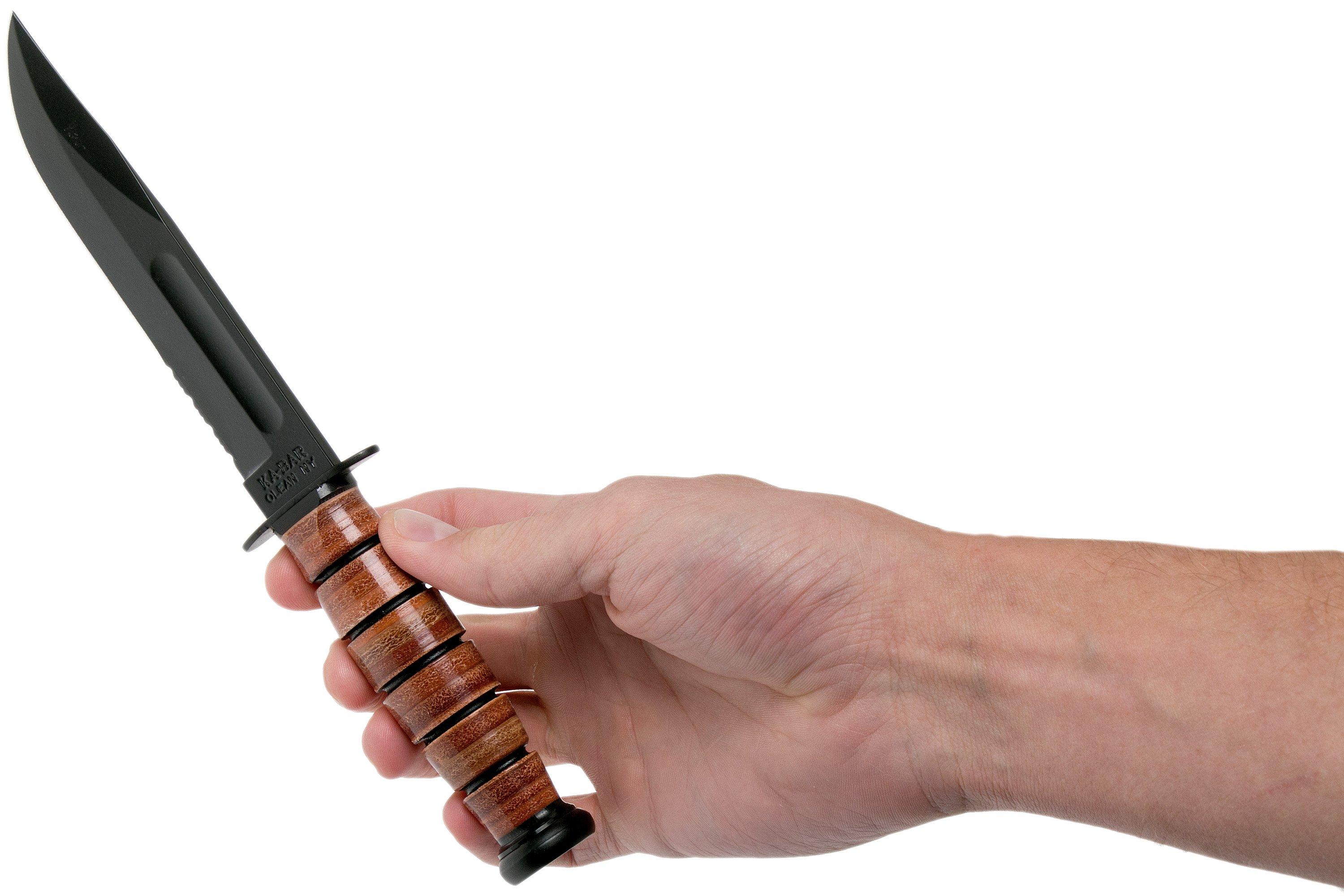 KA-BAR Short 1261 partially serrated, fixed knife, leather sheath ...
