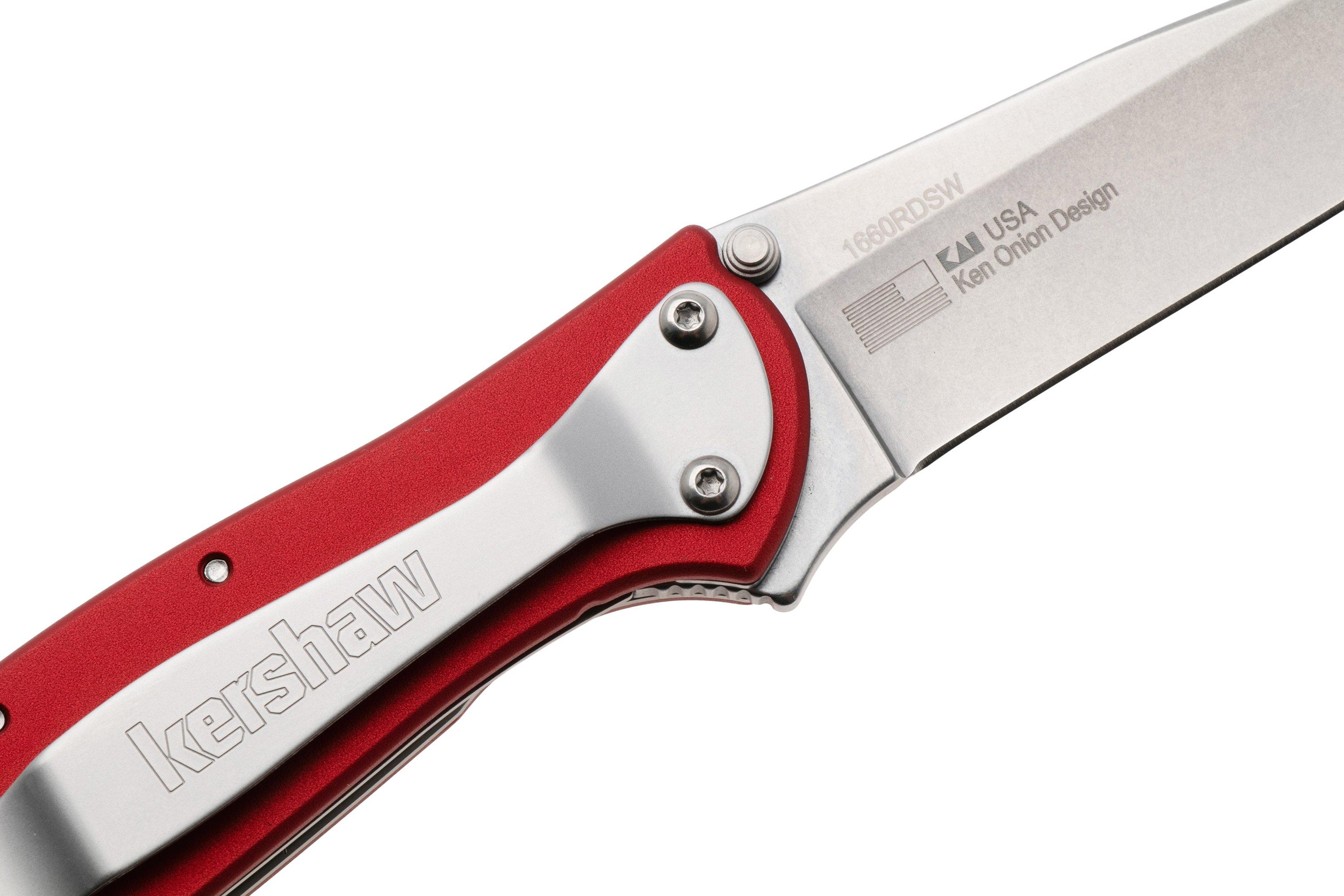 Kershaw Leek 1660RDSW, Stonewashed 14C28N, Red Aluminum, couteau de ...