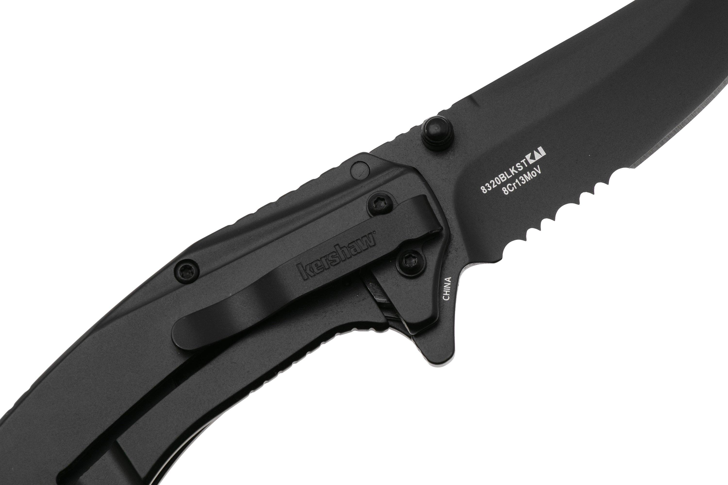 Kershaw Outright 8320BLST Black PVD Serrated 8Cr13MoV, Black PVD G10 ...