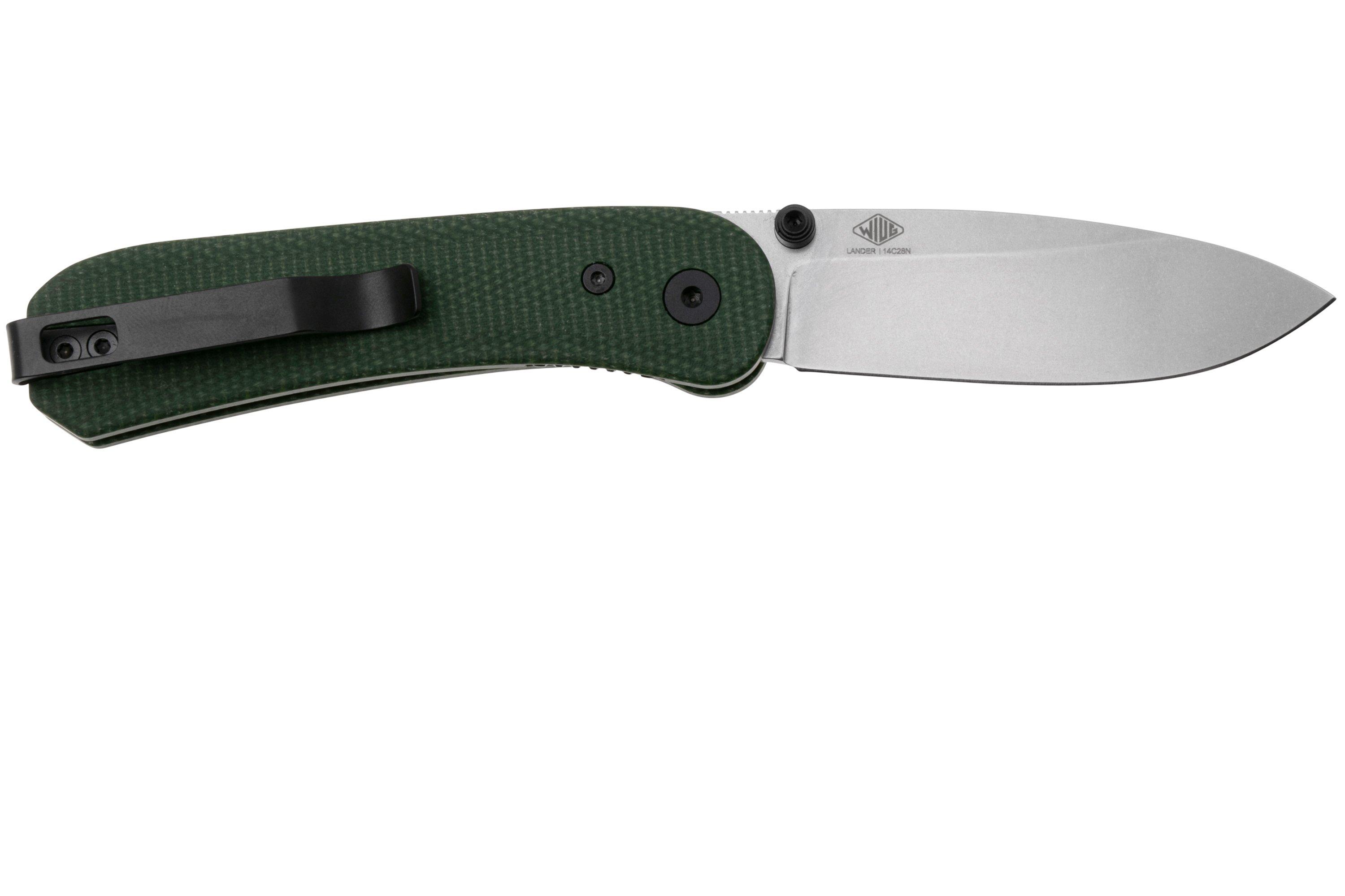 KNAFS Lander, KNAFS-00156, 14C28N, Contoured Green Canvas Micarta ...