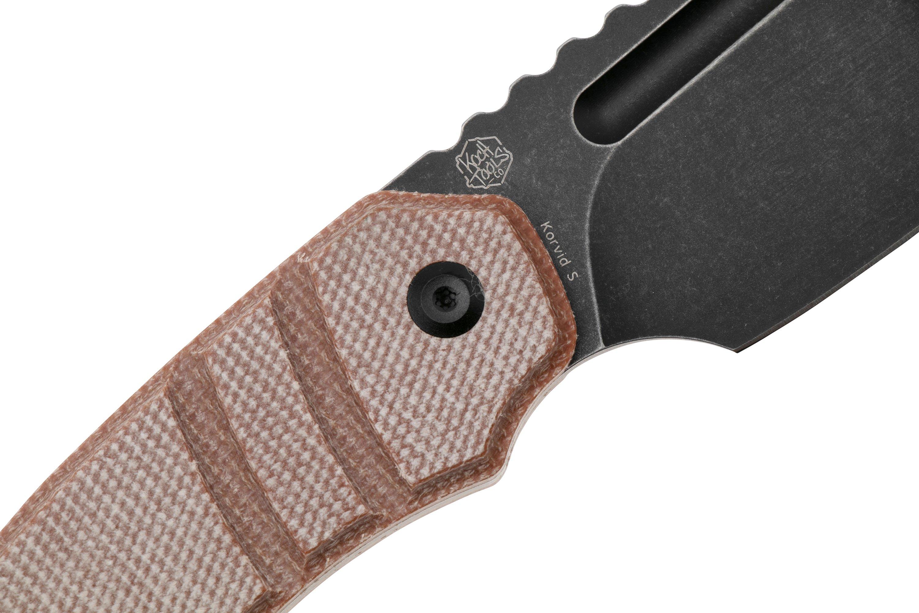 Kansept Korvid S G2030A4 Blackwashed 14C28N, Brown Micarta, vaststaand ...