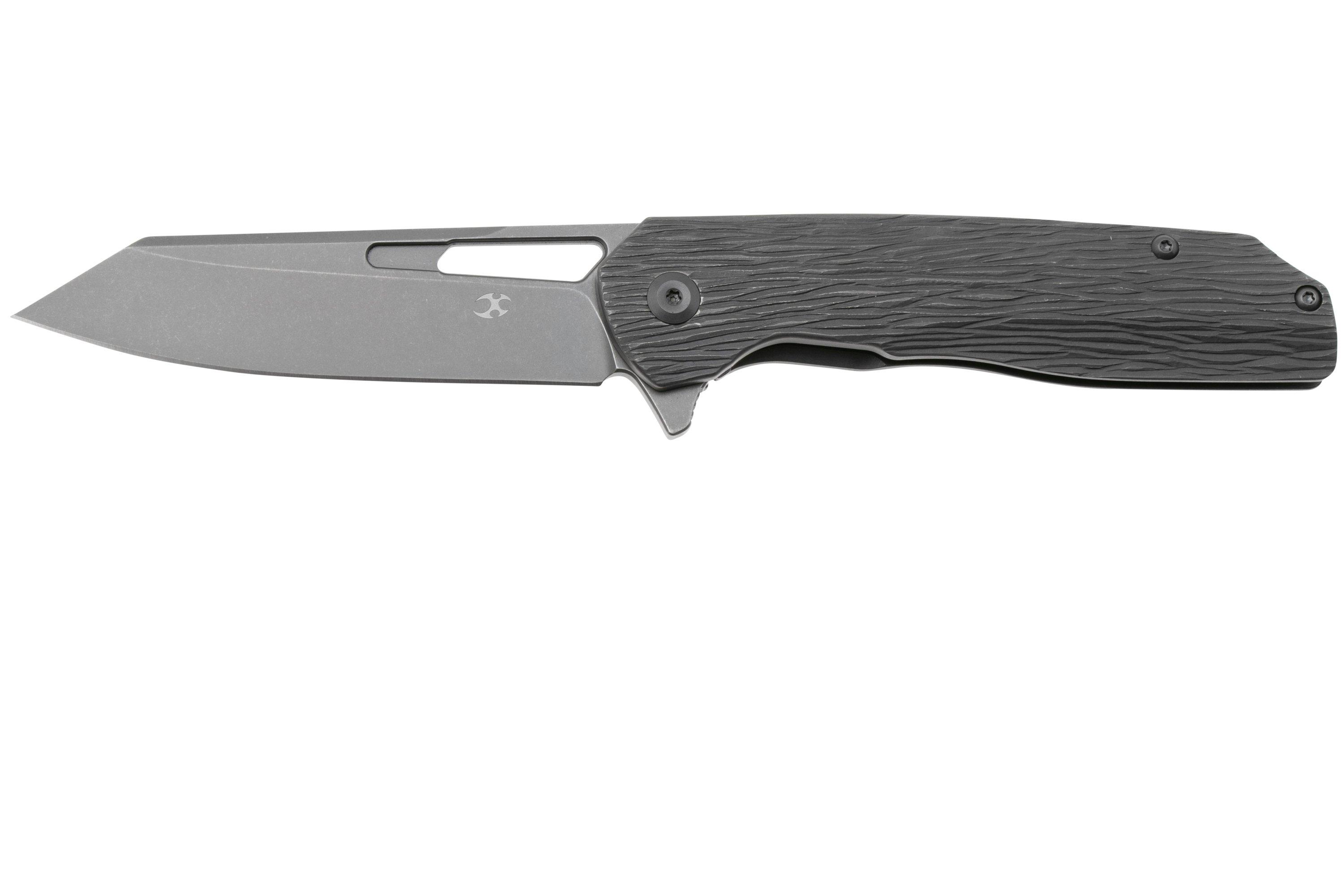 Kansept Shard K1006W Blackwashed CPM S35VN, Treelines Textured Titanium couteau de poche, Kim ...