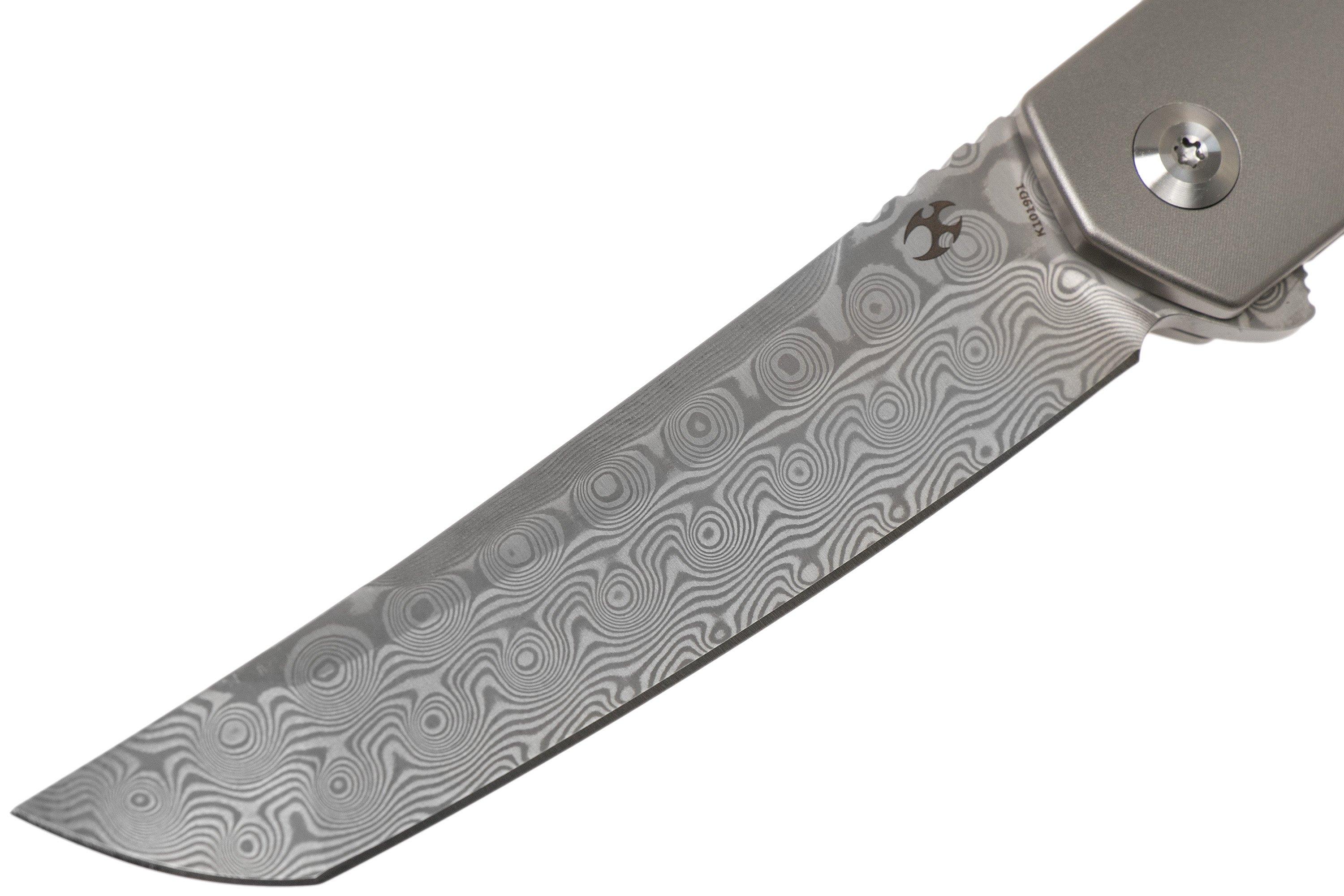 Kansept Hazakura K1019D1 Damascus, Titanium Timascus coltello da tasca ...