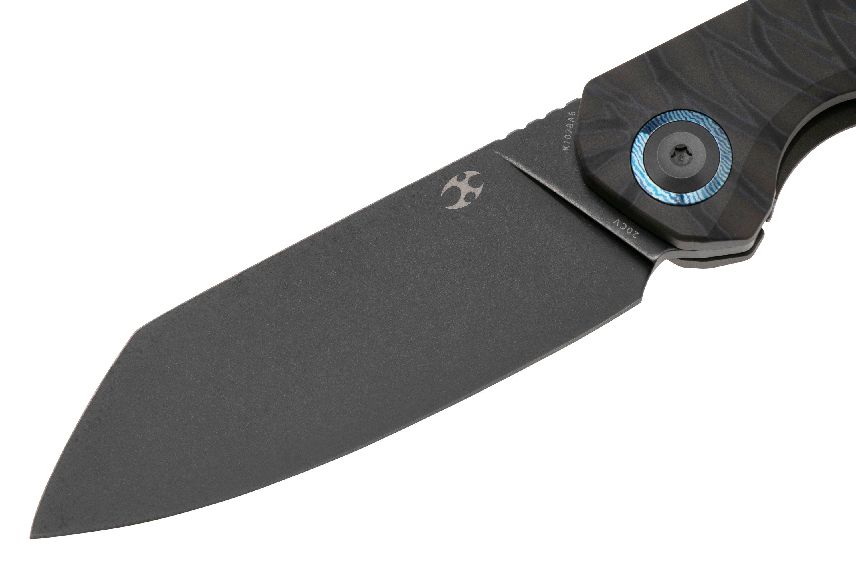 Kansept Bulldozer K1028A6 Blackwashed CPM 20CV, Tiger Stripe Flamed Titanium, pocket knife, Kim ...