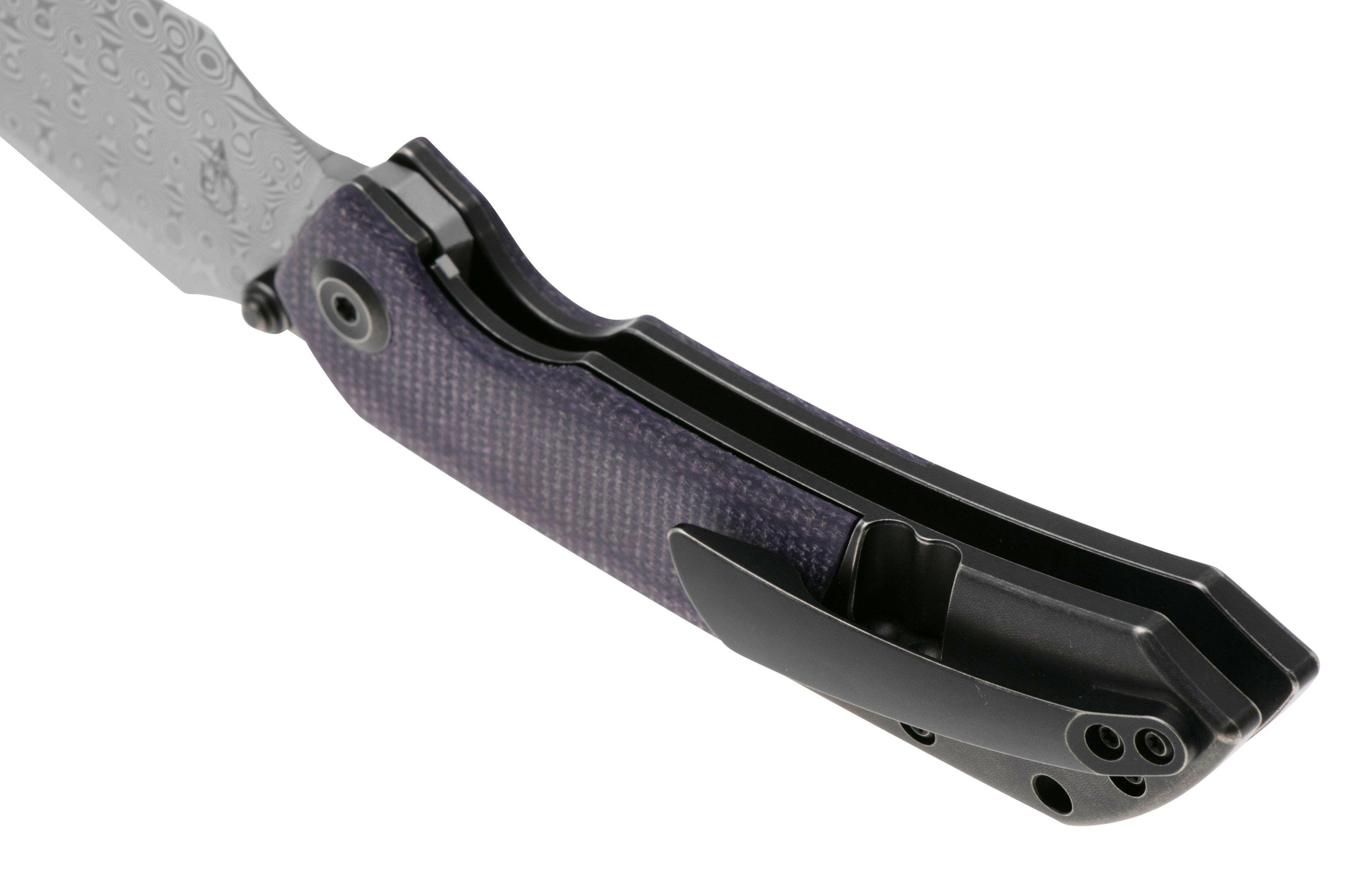 Kansept Fenrir K1034Z2 Damascus, Blackwashed Titanium, Purple Micarta ...
