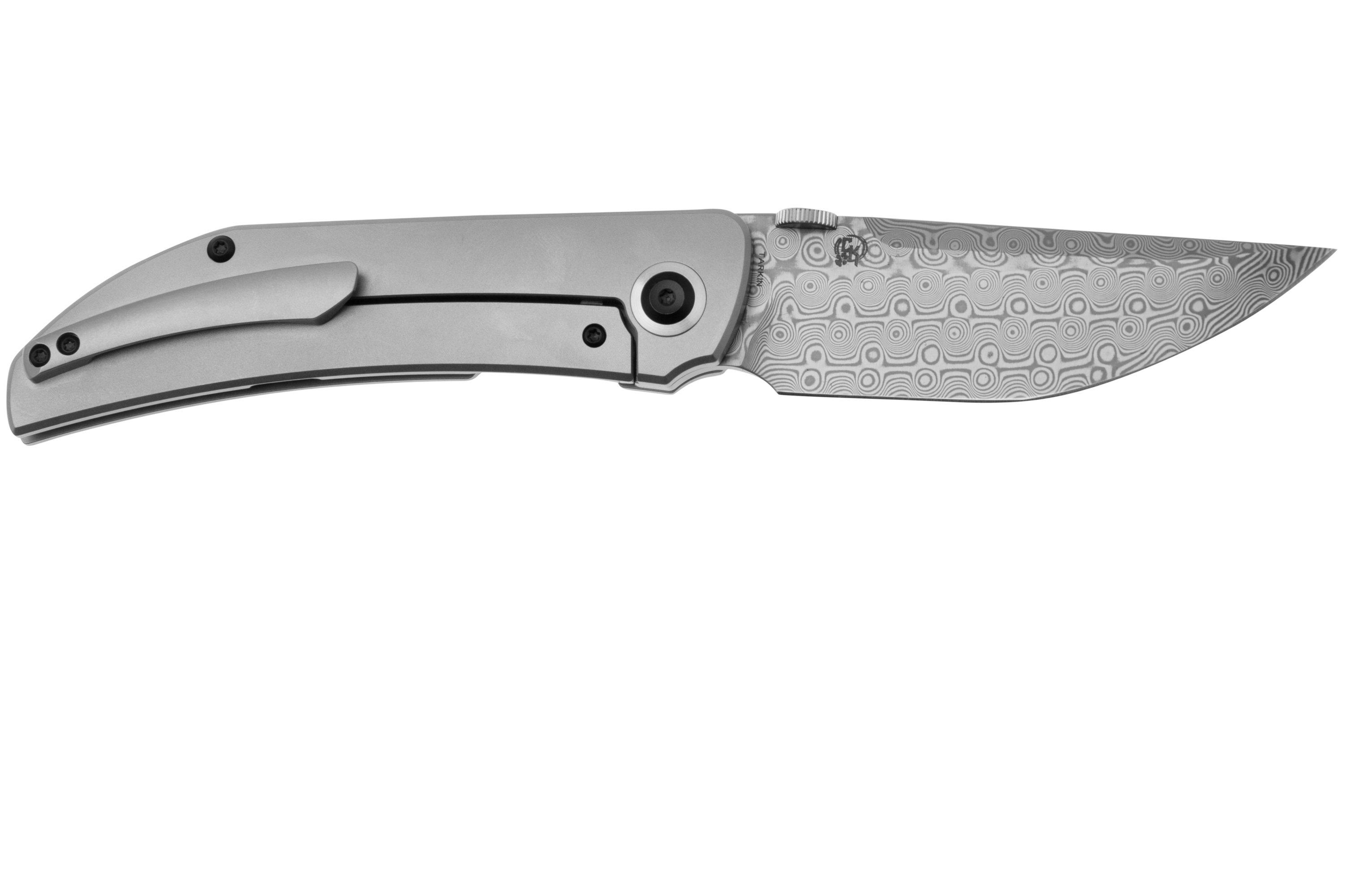 Kansept Tarkin K1078A4 Damascus, Bead Blasted Titanium, pocket knife, Matthew Christensen design ...