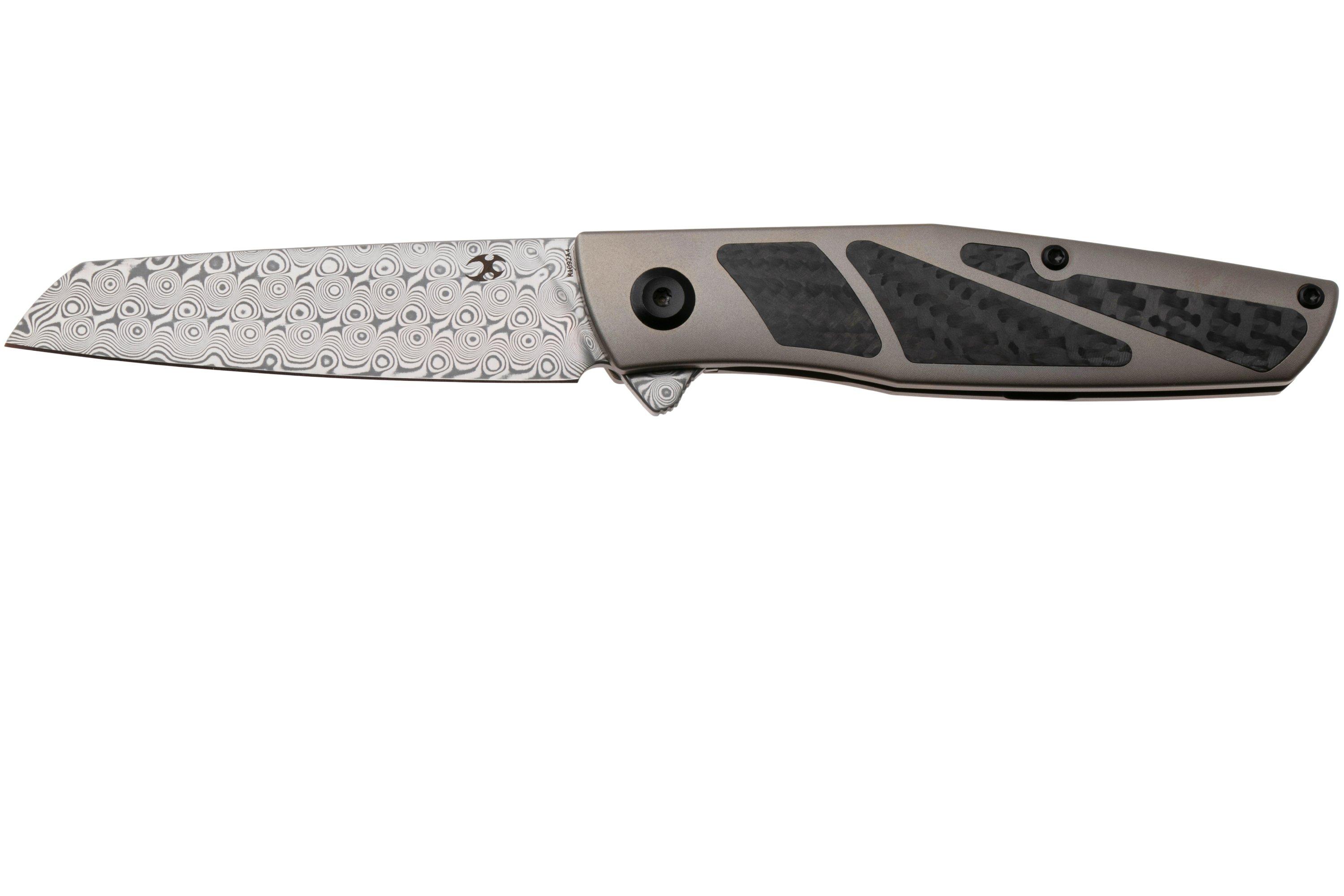 Kansept Cru K1092A4, Damascus Steel, Bronze Titanium, Black Carbon ...