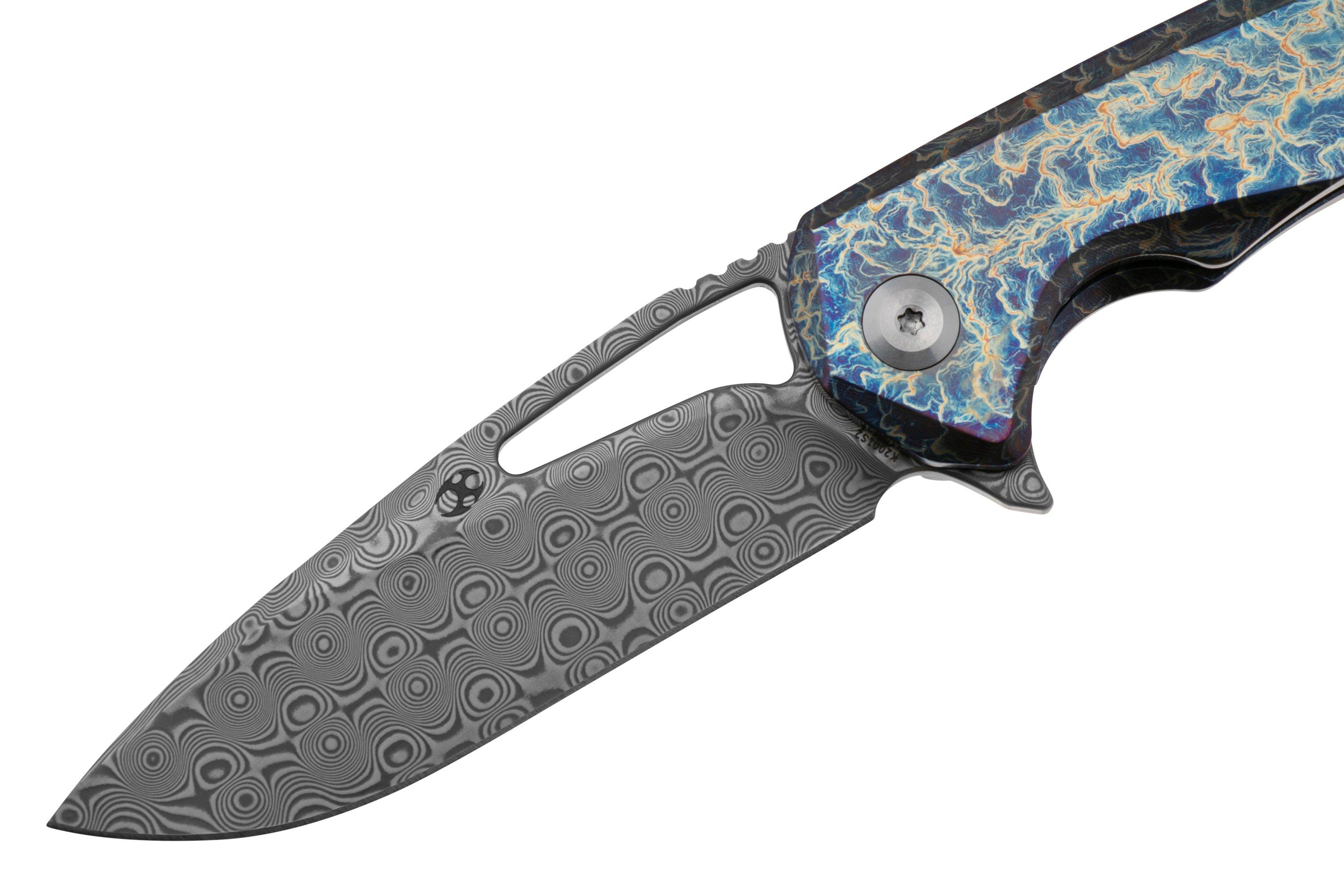 Kansept Mini Kryo K2001S2 Damascus, Lightning Strike Titanium, pocket ...