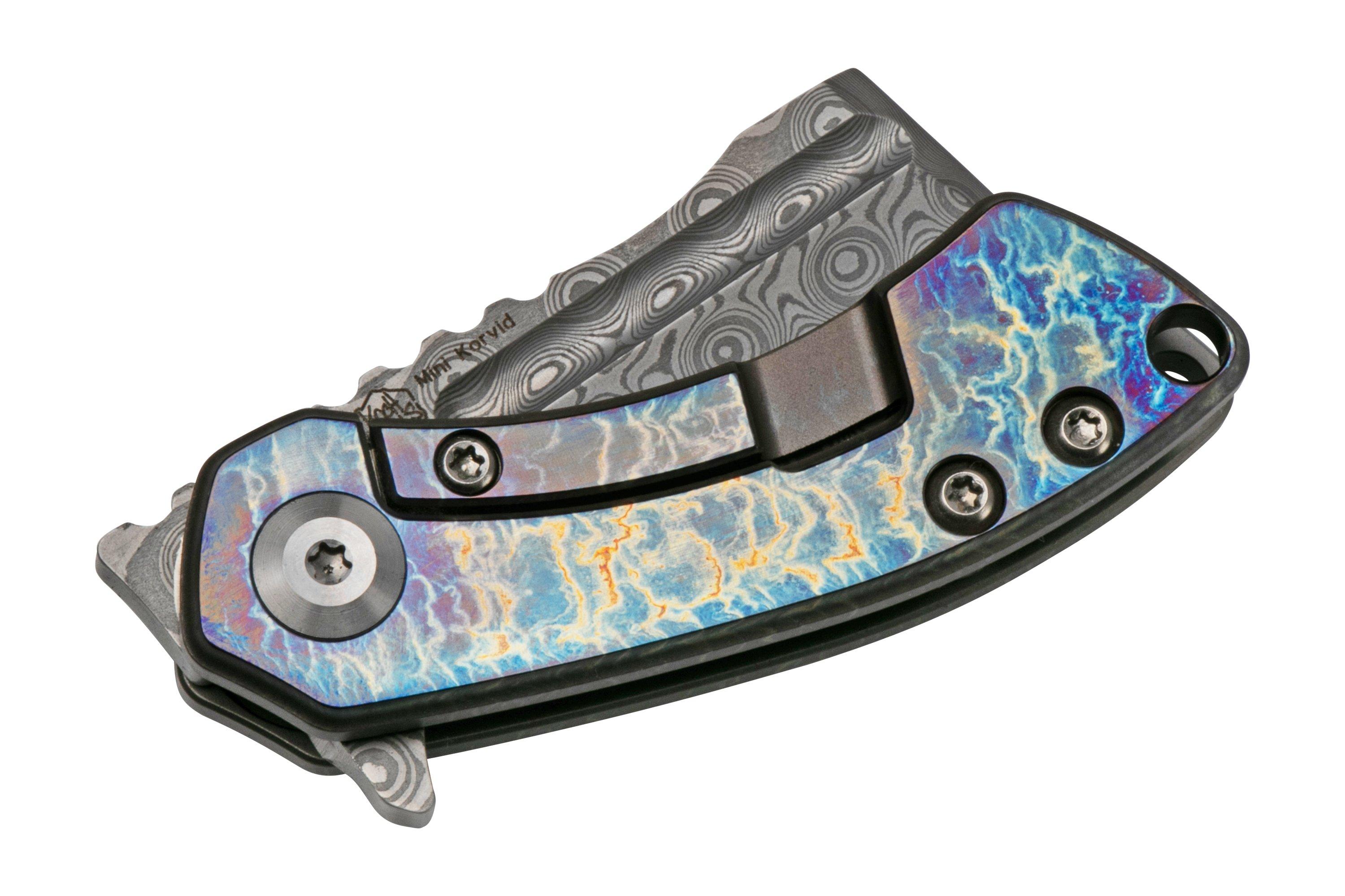 Kansept Mini Korvid K3030A2 Damascus, Lightning Strike Titanium pocket ...