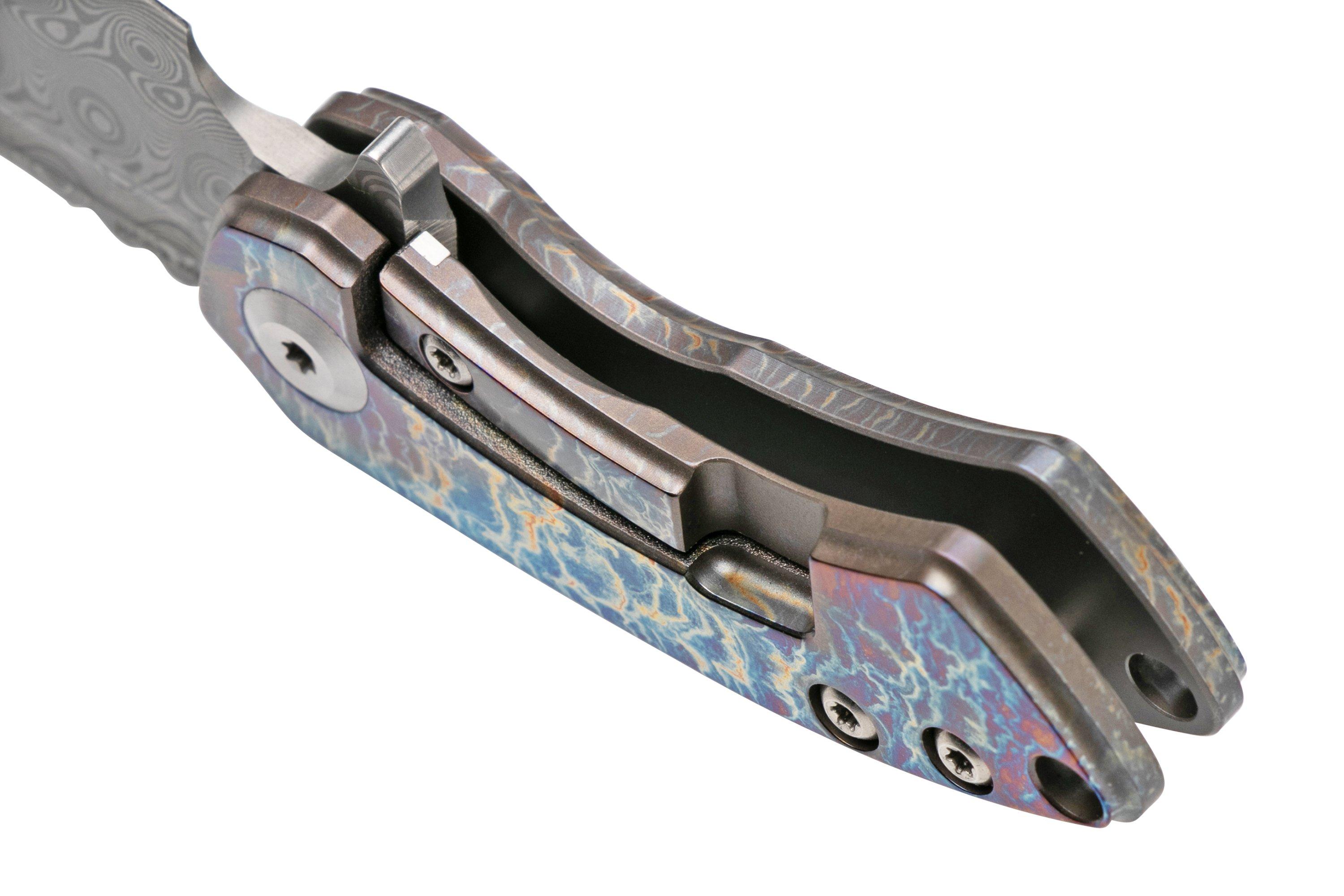 Kansept Mini Korvid K3030A2 Damascus, Lightning Strike Titanium pocket ...