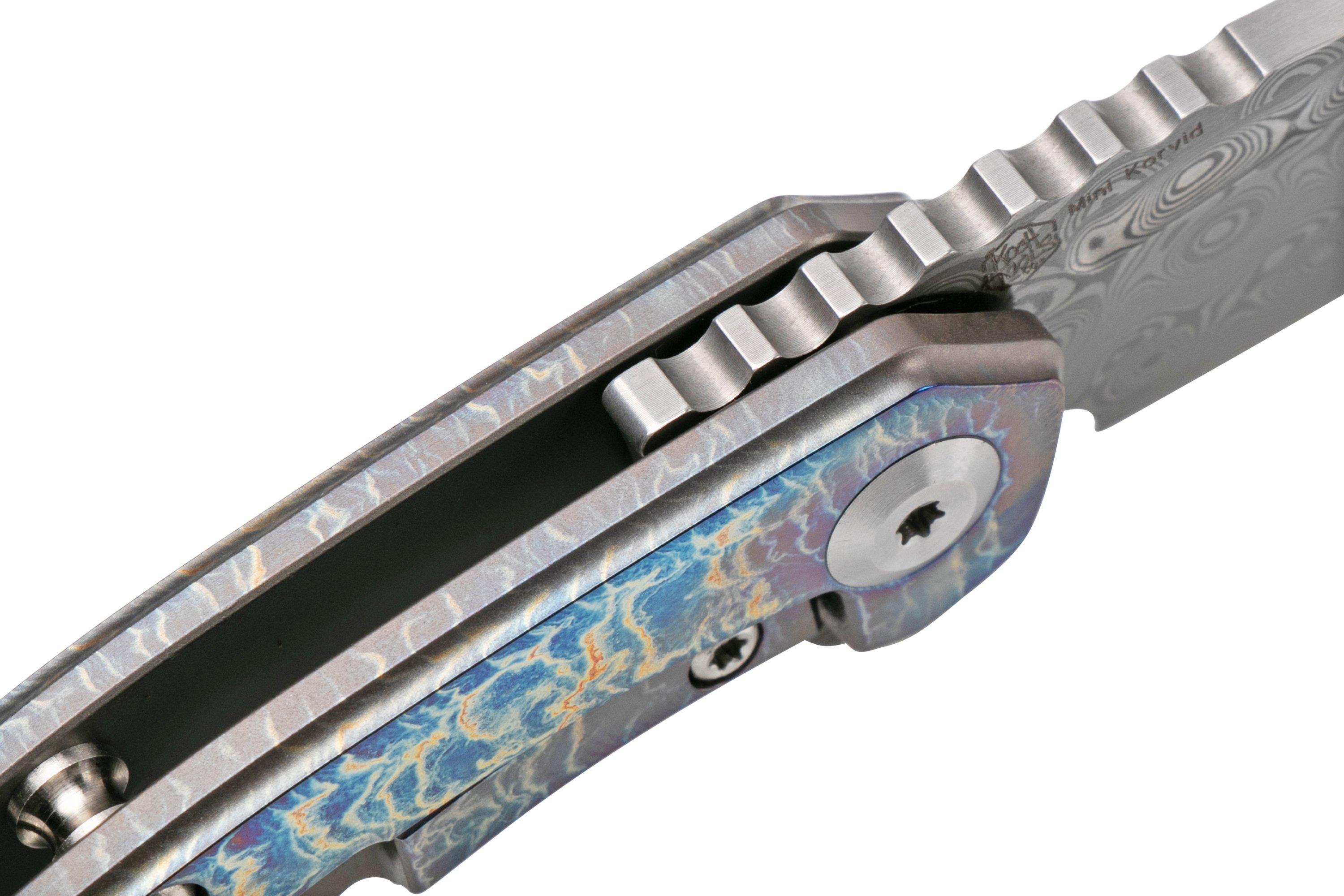 Kansept Mini Korvid K3030A2 Damascus, Lightning Strike Titanium pocket ...