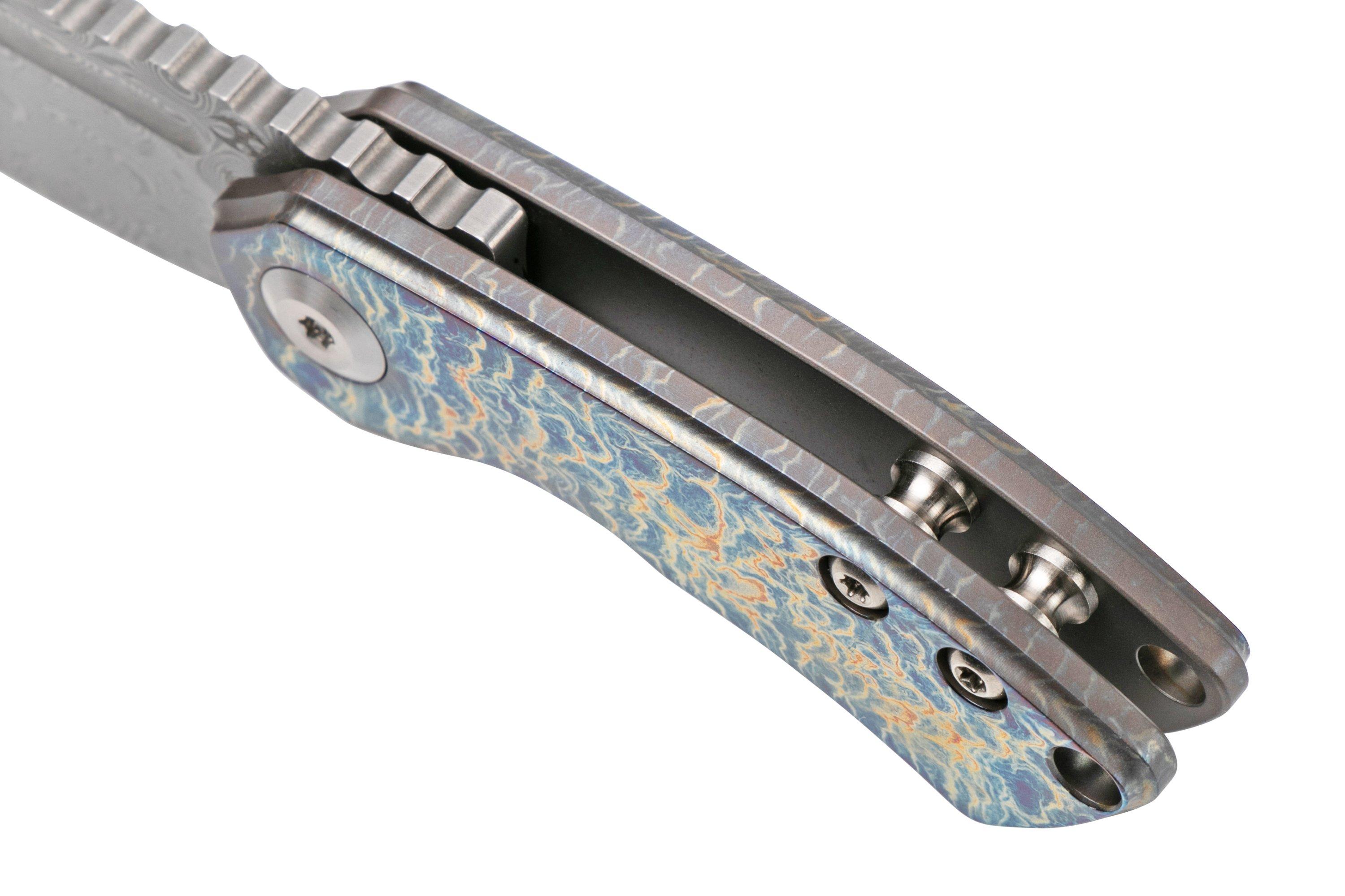 Kansept Mini Korvid K3030A2 Damascus, Lightning Strike Titanium pocket ...