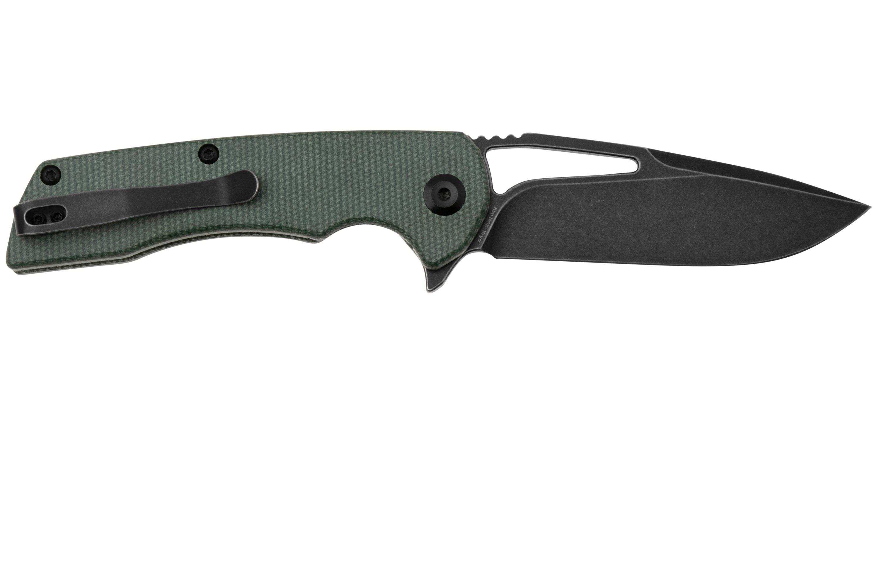 Kansept Kryo T1001M2 Blackwashed 12C28N, Green Micarta, pocket knife ...