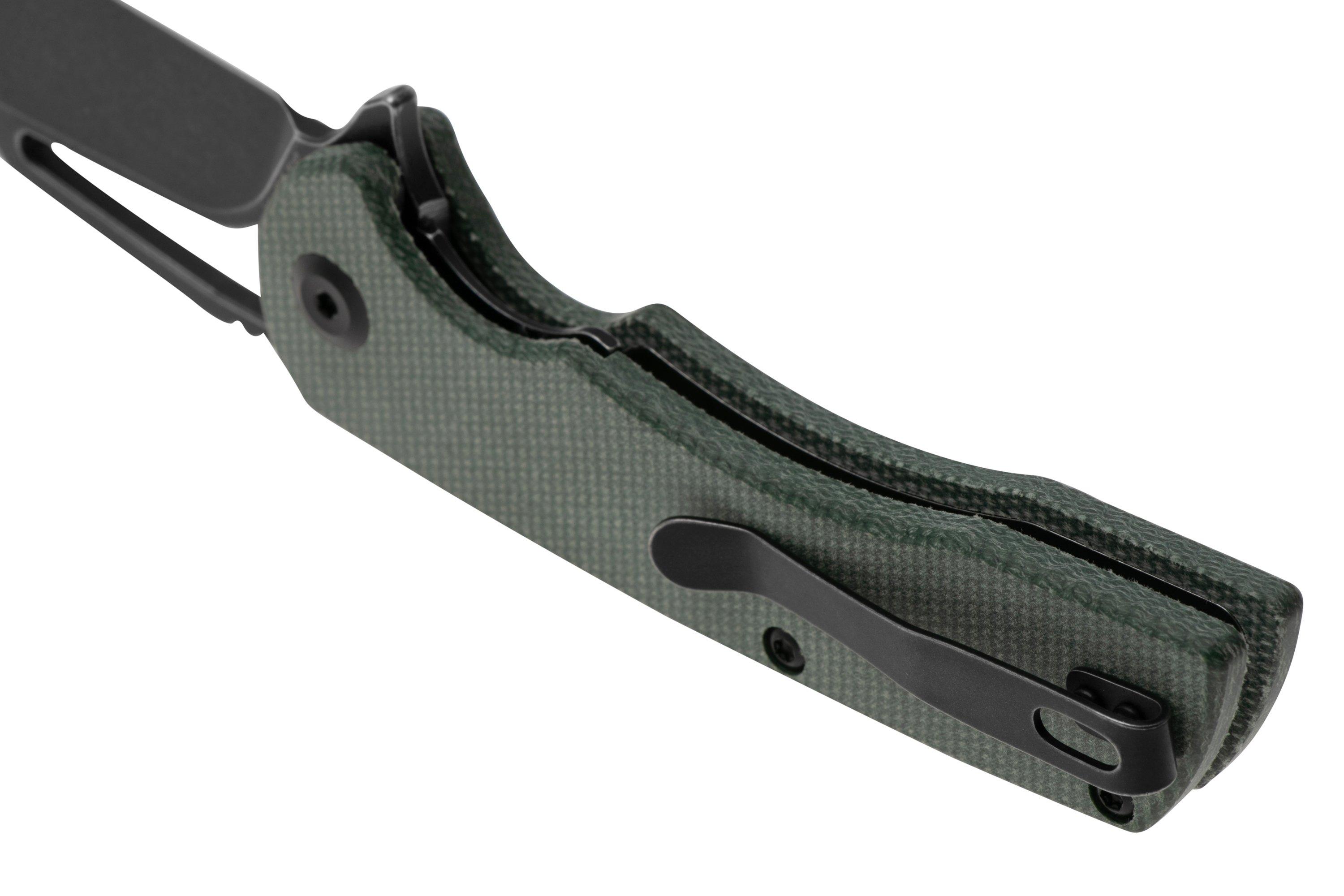 Kansept Kryo T1001M2 Blackwashed 12C28N, Green Micarta, pocket knife ...