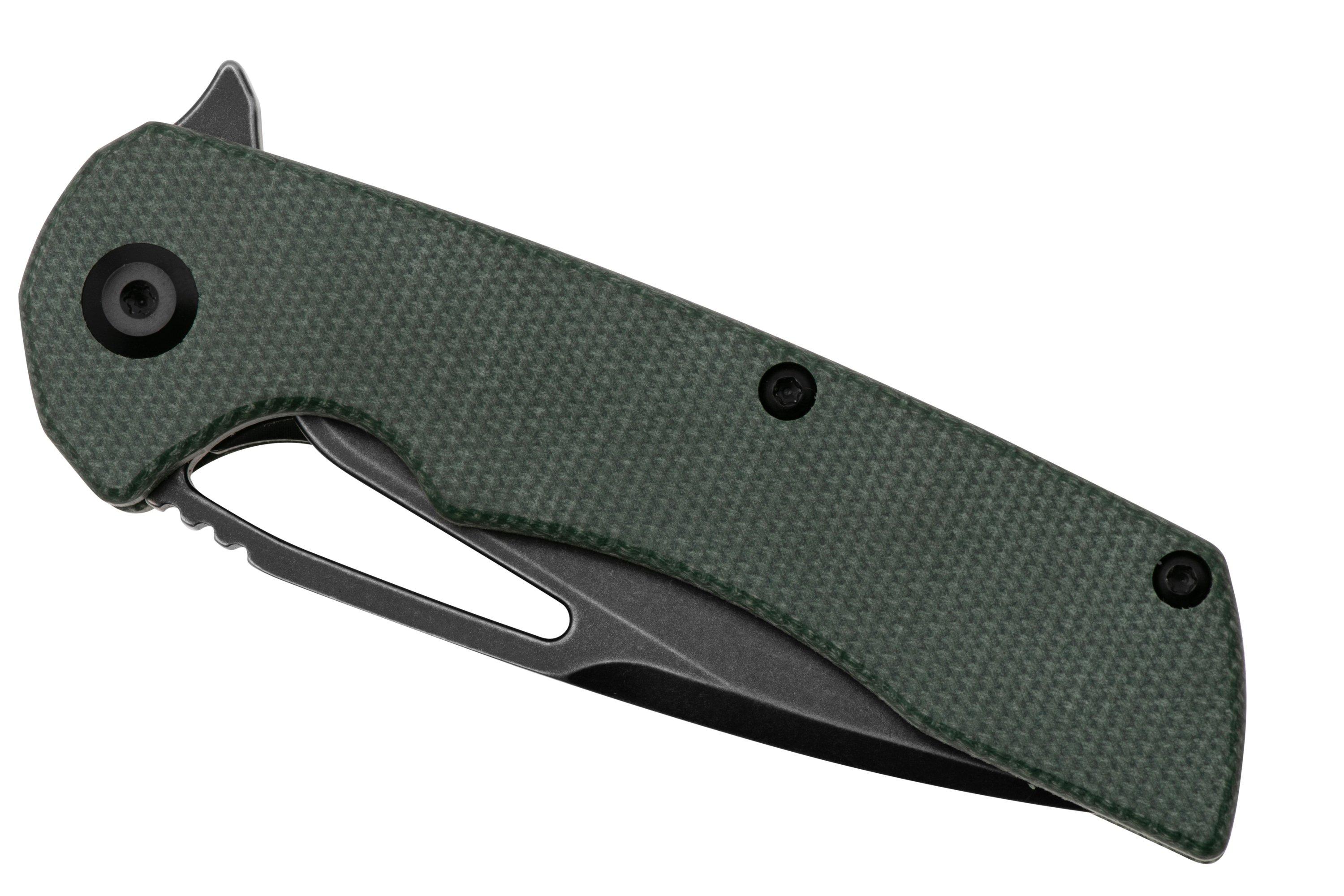 Kansept Kryo T1001M2 Blackwashed 12C28N, Green Micarta, pocket knife ...