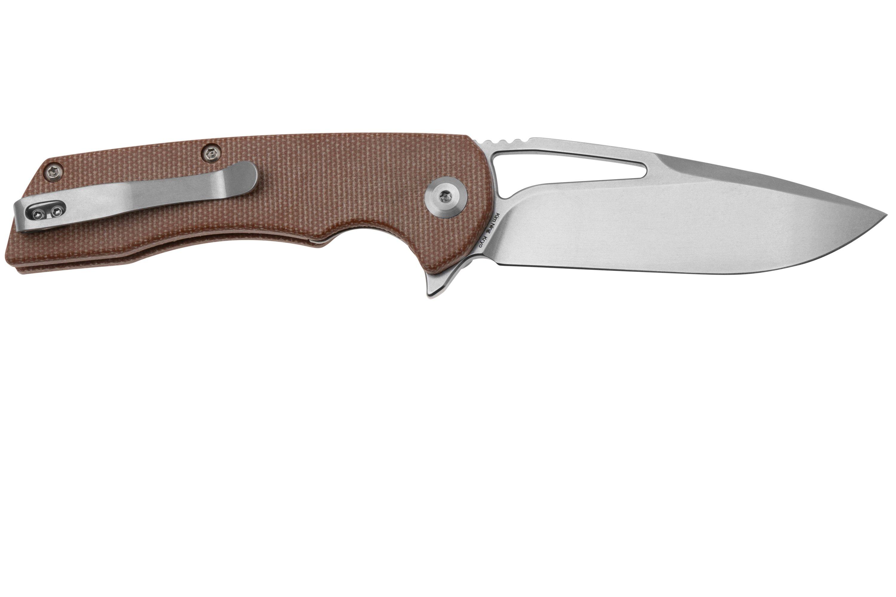 Kansept Kryo T1001M4 Stonewashed 12C28N, Brown Micarta, pocket knife ...