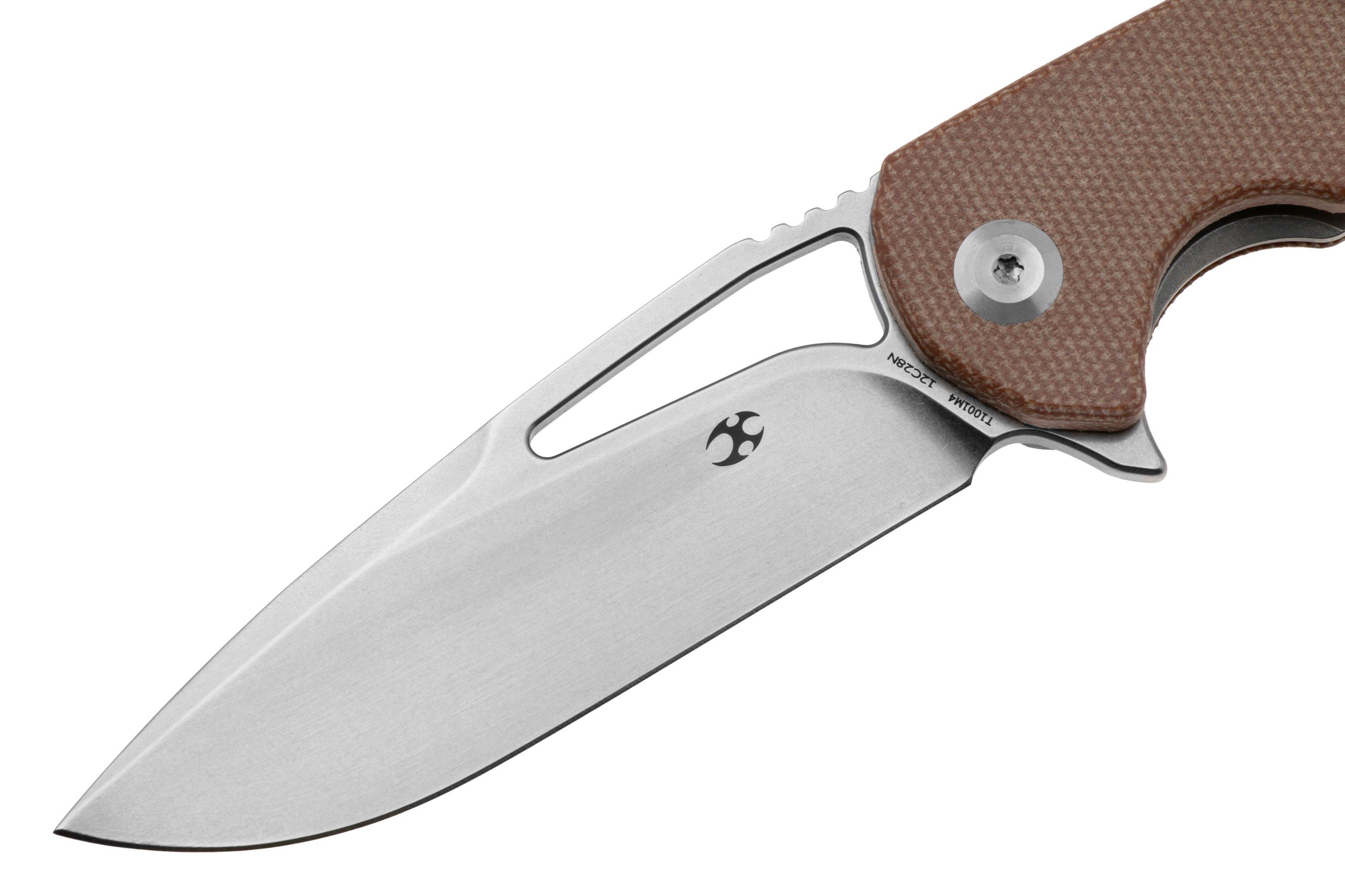 Kansept Kryo T1001M4 Stonewashed 12C28N, Brown Micarta, pocket knife, Kim Ning design ...