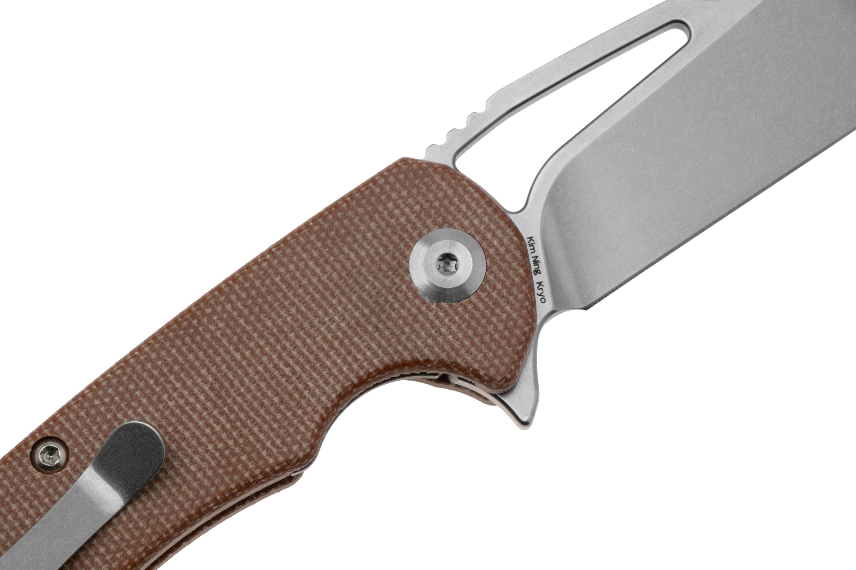 Kansept Kryo T1001M4 Stonewashed 12C28N, Brown Micarta, pocket knife ...