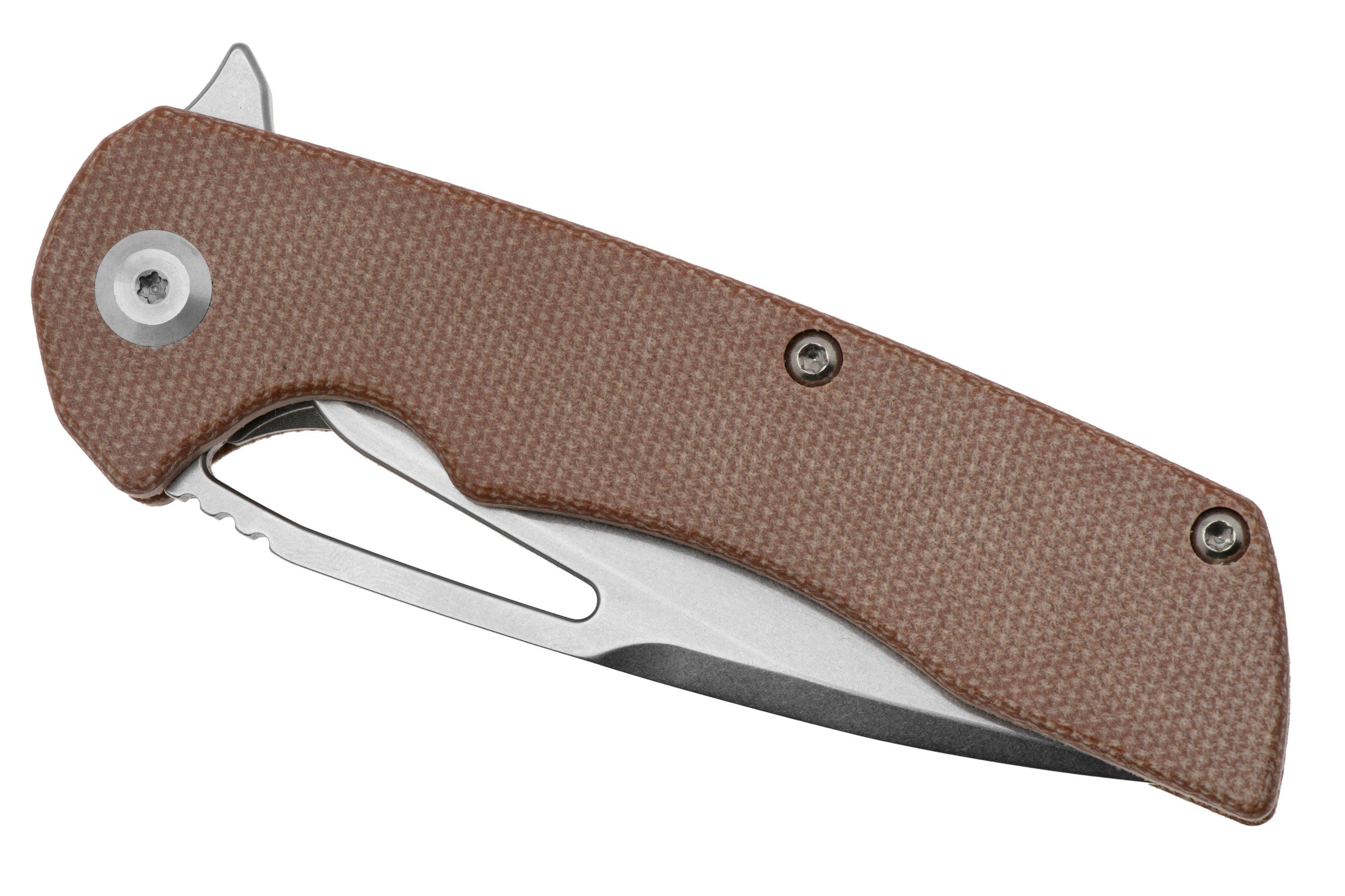 Kansept Kryo T1001M4 Stonewashed 12C28N, Brown Micarta, pocket knife ...
