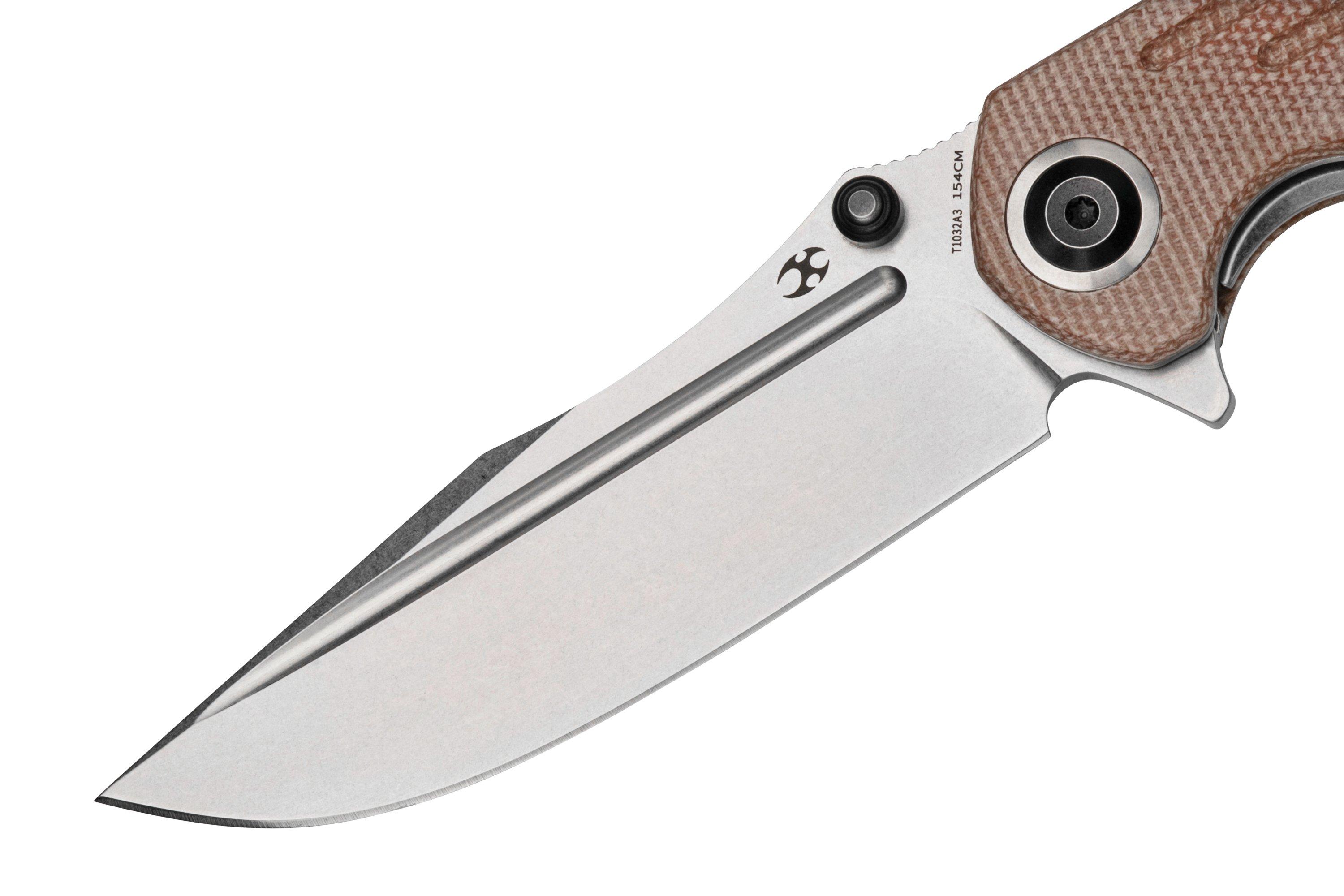 Kansept Pretatout T1032A3 Stonewashed 154CM, Brown Micarta pocket knife ...