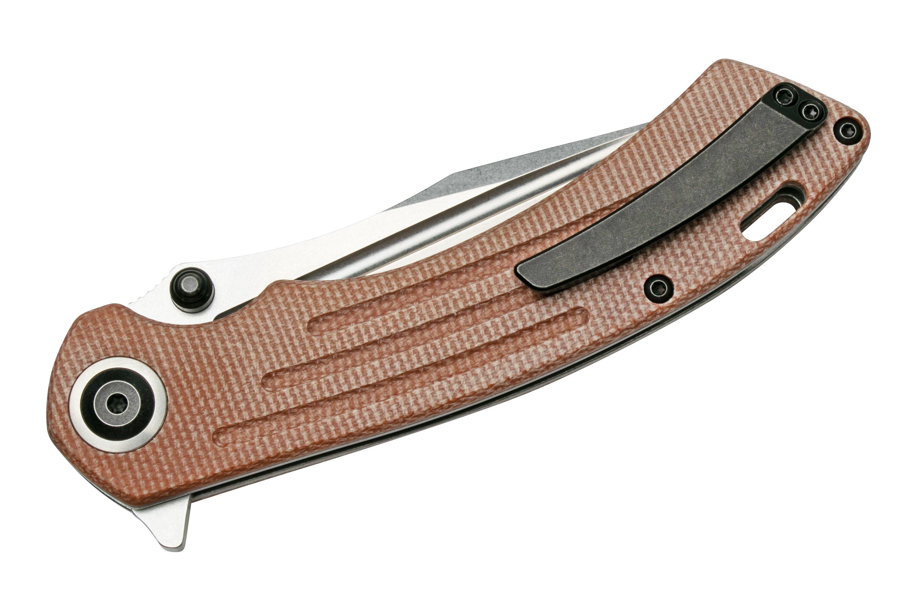 Kansept Pretatout T1032T1 Stonewashed Tanto 154CM, Brown Micarta pocket ...