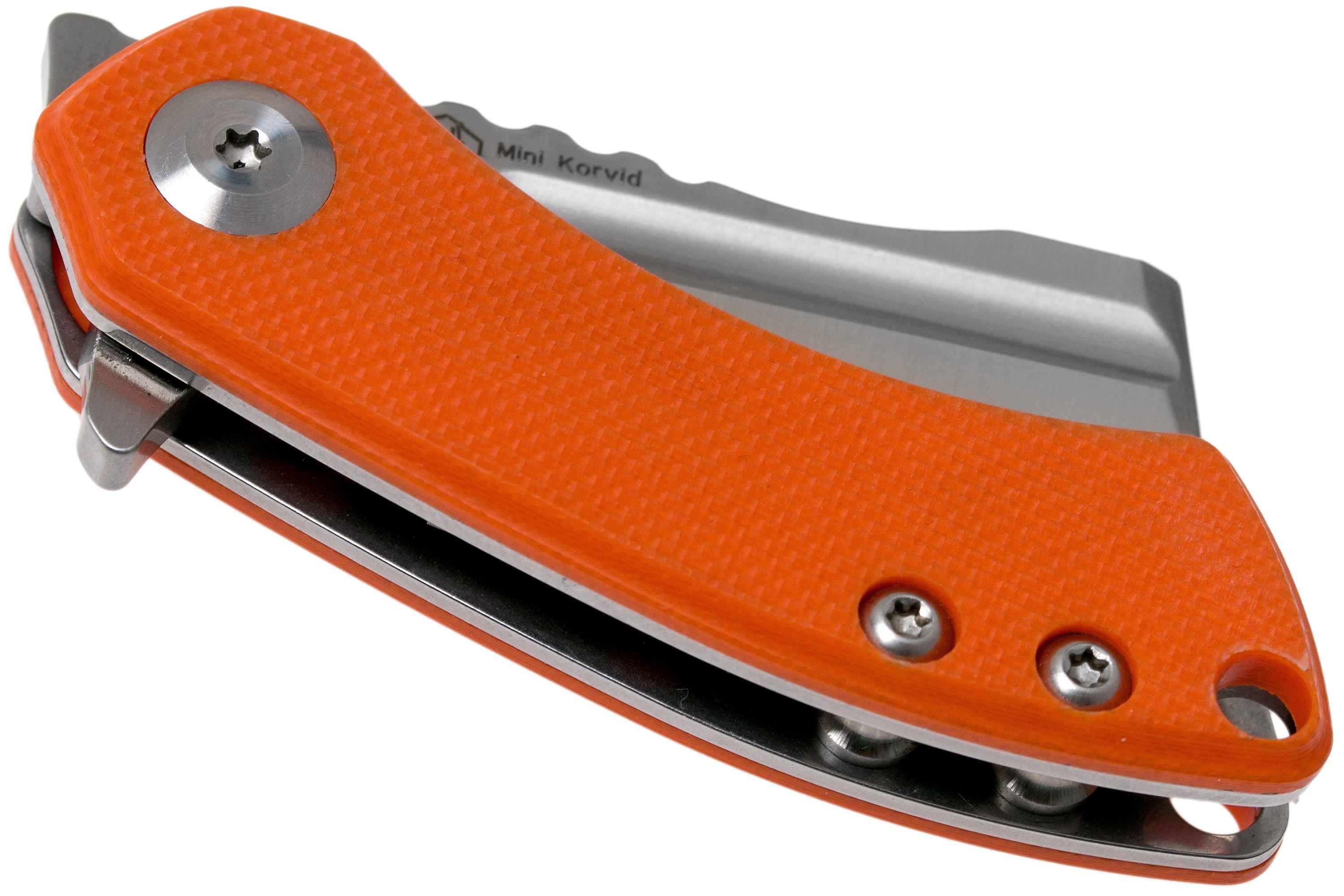 Kansept Mini Korvid T3030A6 Satin, Orange G10 pocket knife, Justin Koch ...