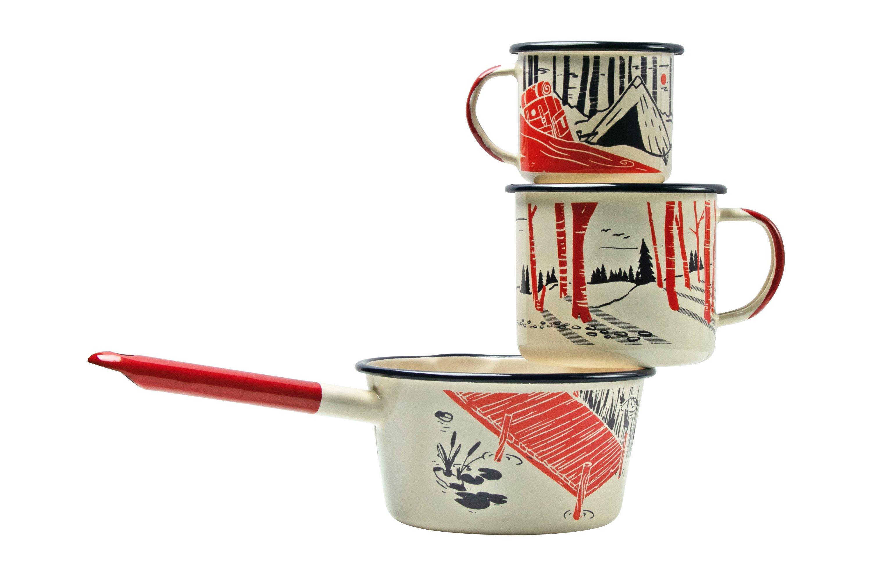Knivesandtools Enamel Set E-SET-01, Mugs 8 cm, 10 cm & Saucepan 14 cm ...