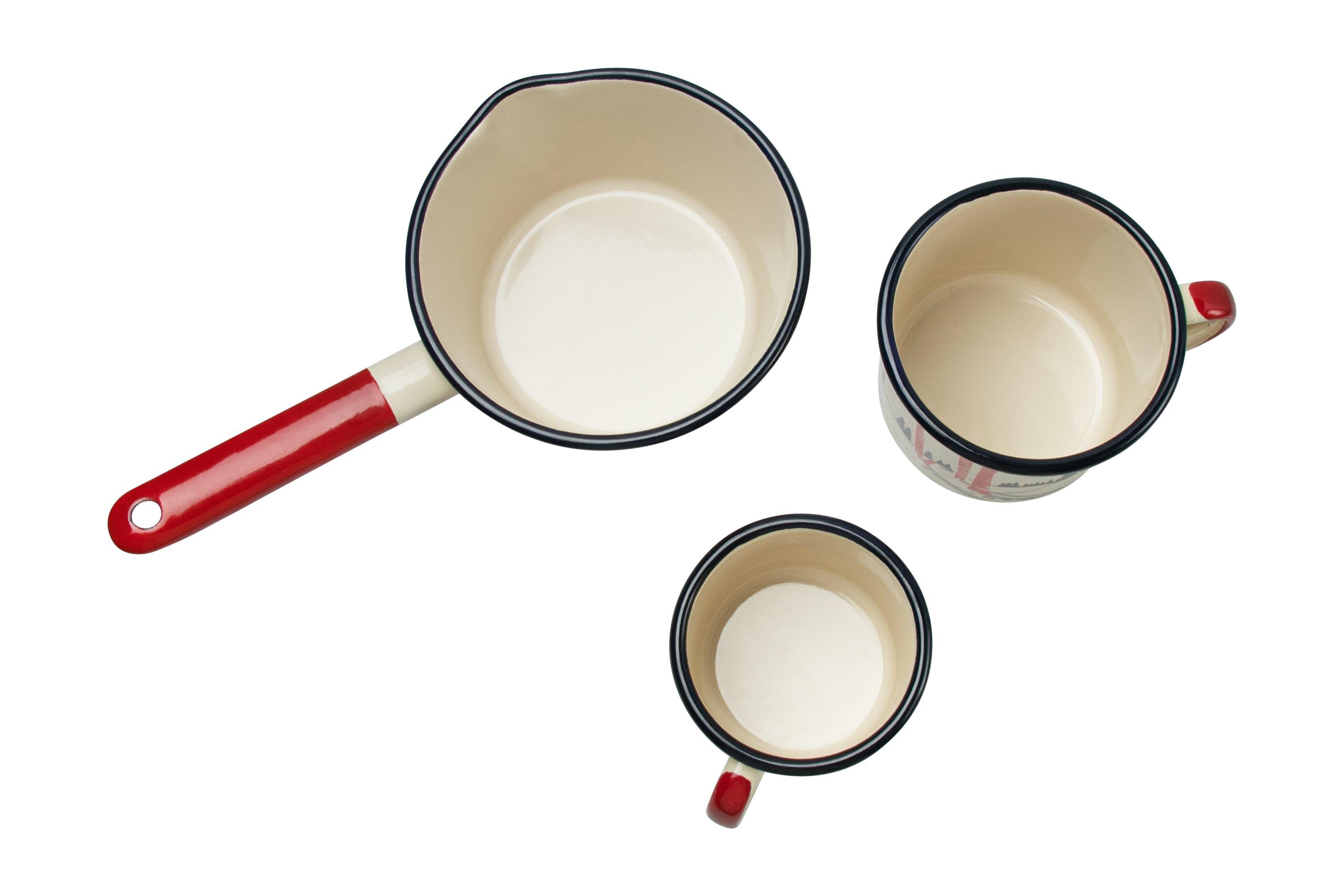 Knivesandtools Enamel Set E-SET-01, Mugs 8 cm, 10 cm & Saucepan 14 cm ...