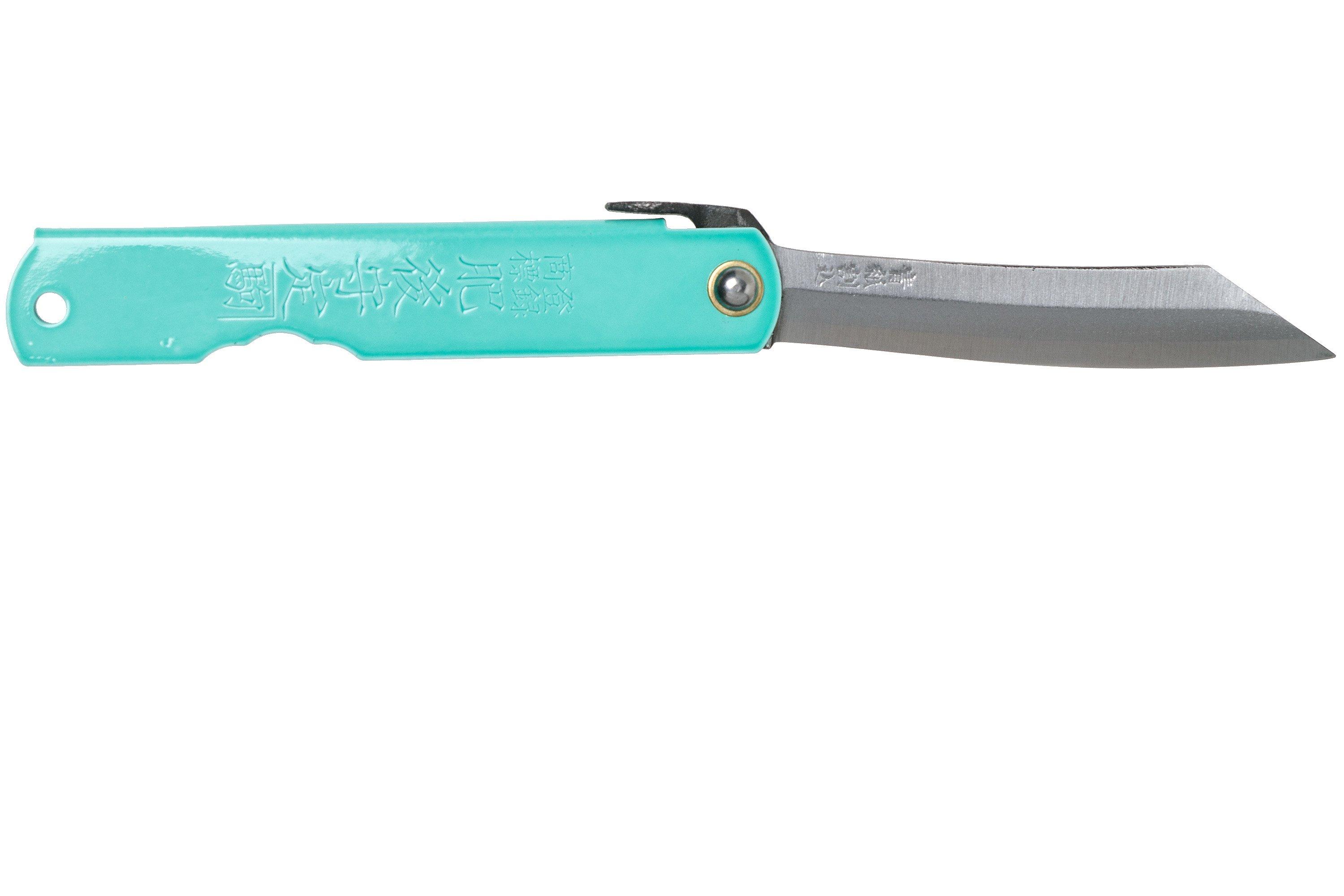 Higonokami pocket knife 7.3 cm HIGOCC, Blue paper steel, Teal Enamel ...