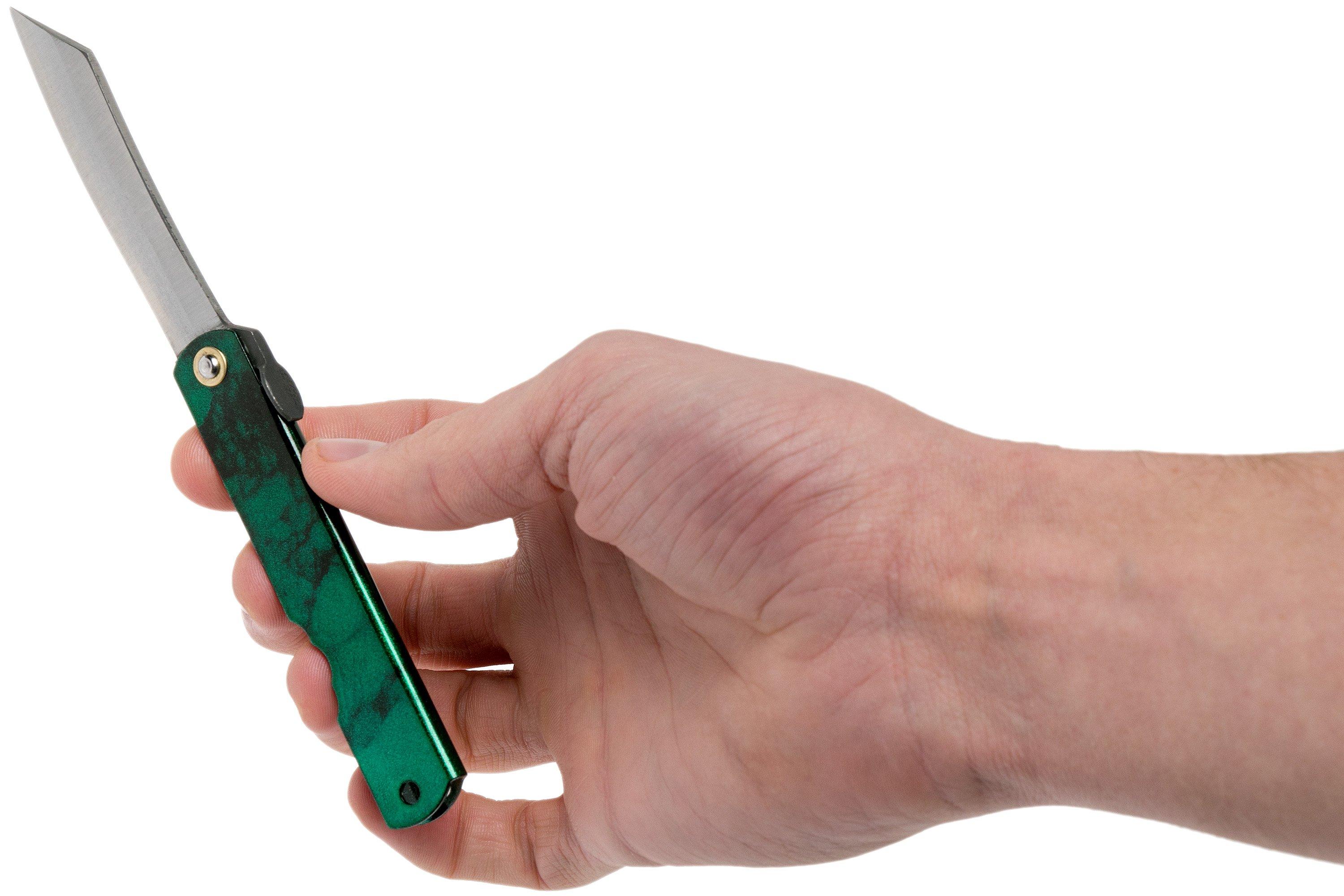 Higonokami pocket knife 7.3 cm HIGOCJ, Blue paper steel, Jade Black ...