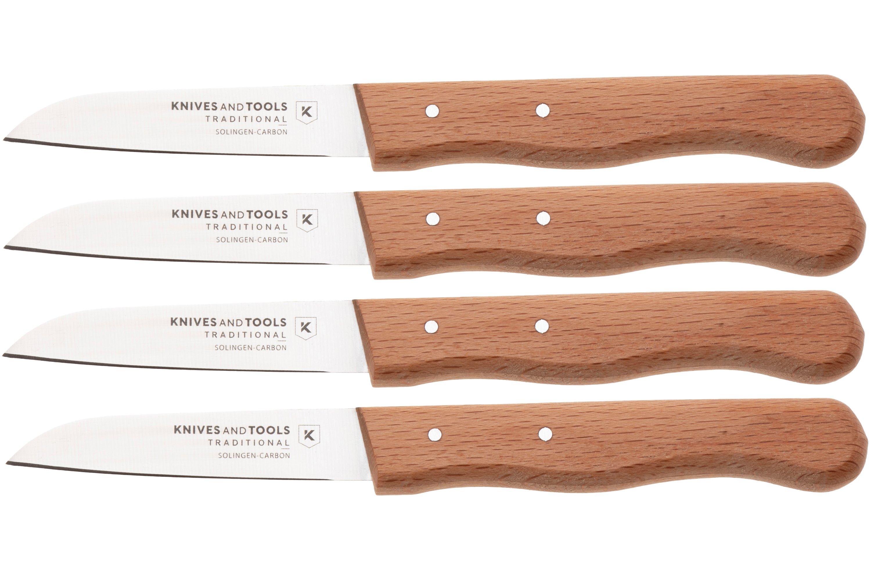 Knivesandtools Traditional Paring Knife, carbon steel, beech wood, 4 ...