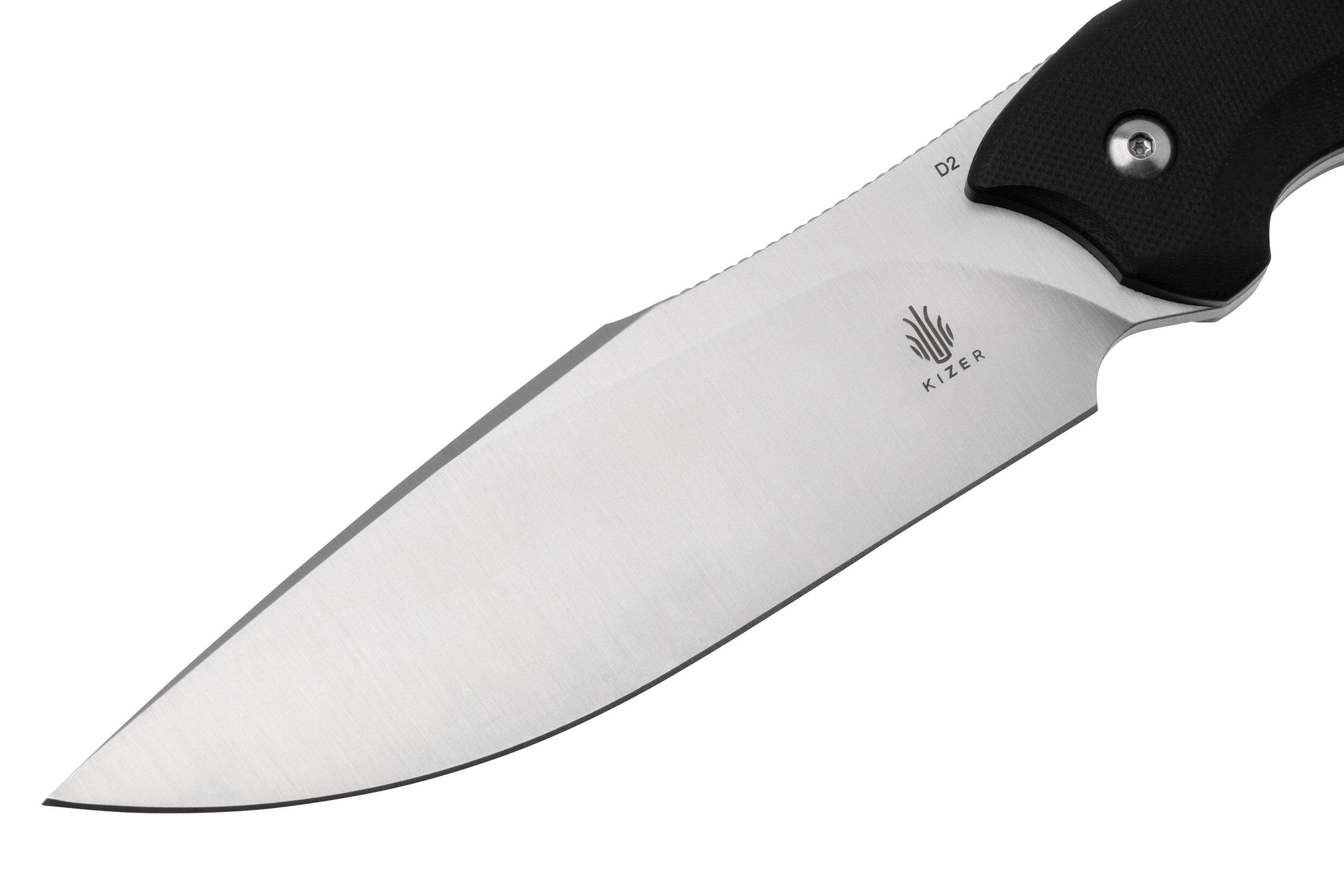 Kizer Magara 1055A1 Satin D2, Black G10, fixed knife, Artur Szuta ...