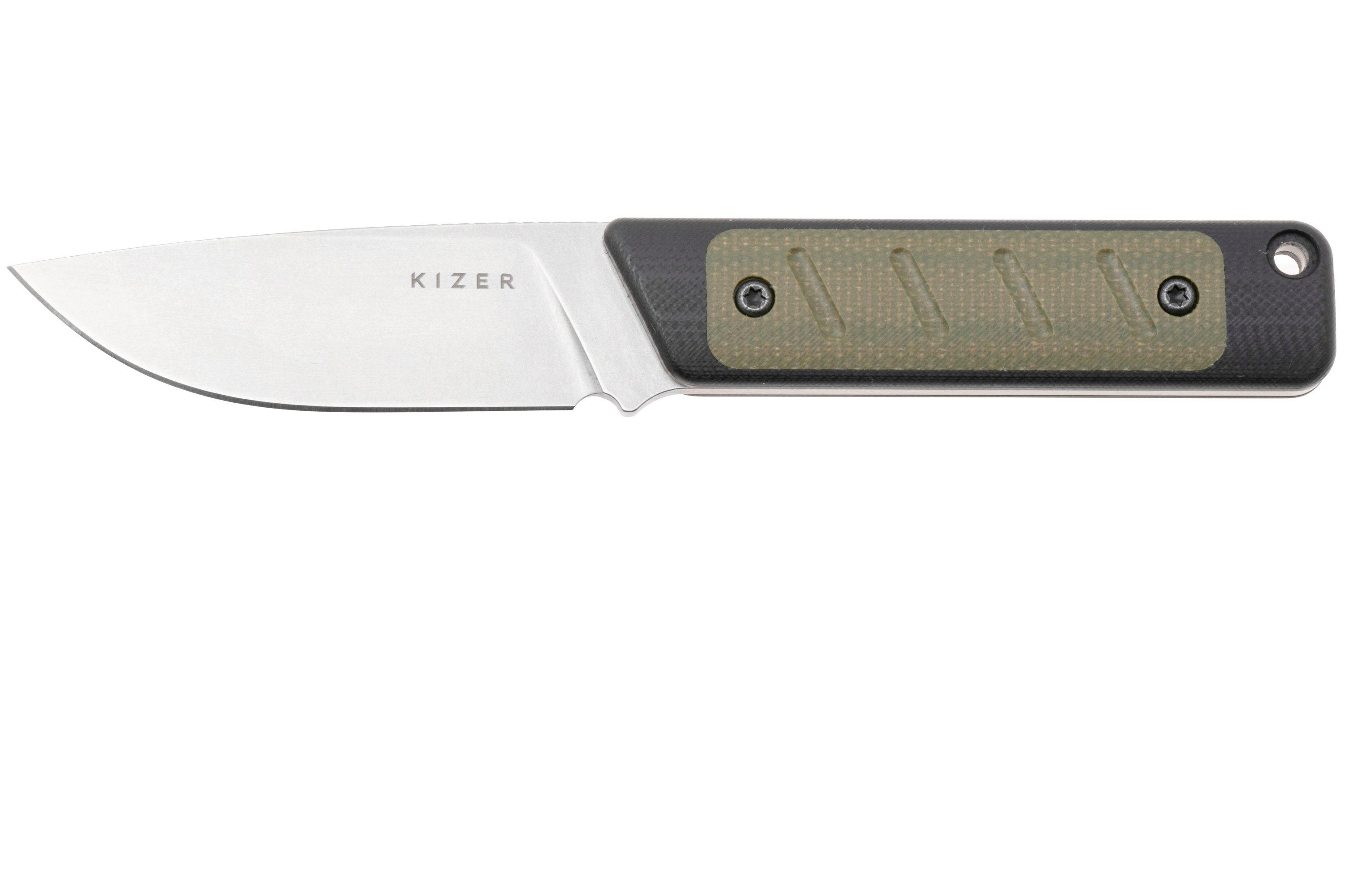 Kizer Smolt 1063A6 Satin 14C28N, Black G10 Green Micarta, fixed knife ...