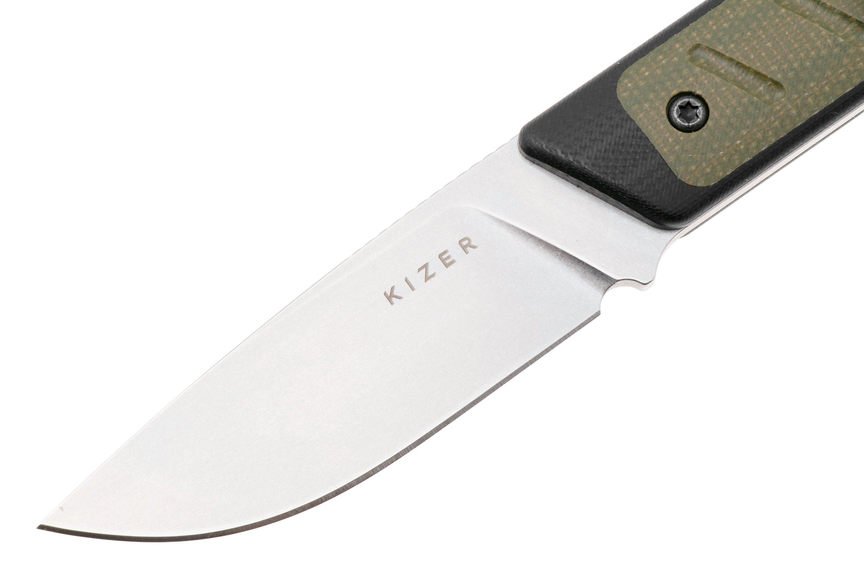 Kizer Smolt 1063A6 Satin 14C28N, Black G10 Green Micarta, fixed knife ...