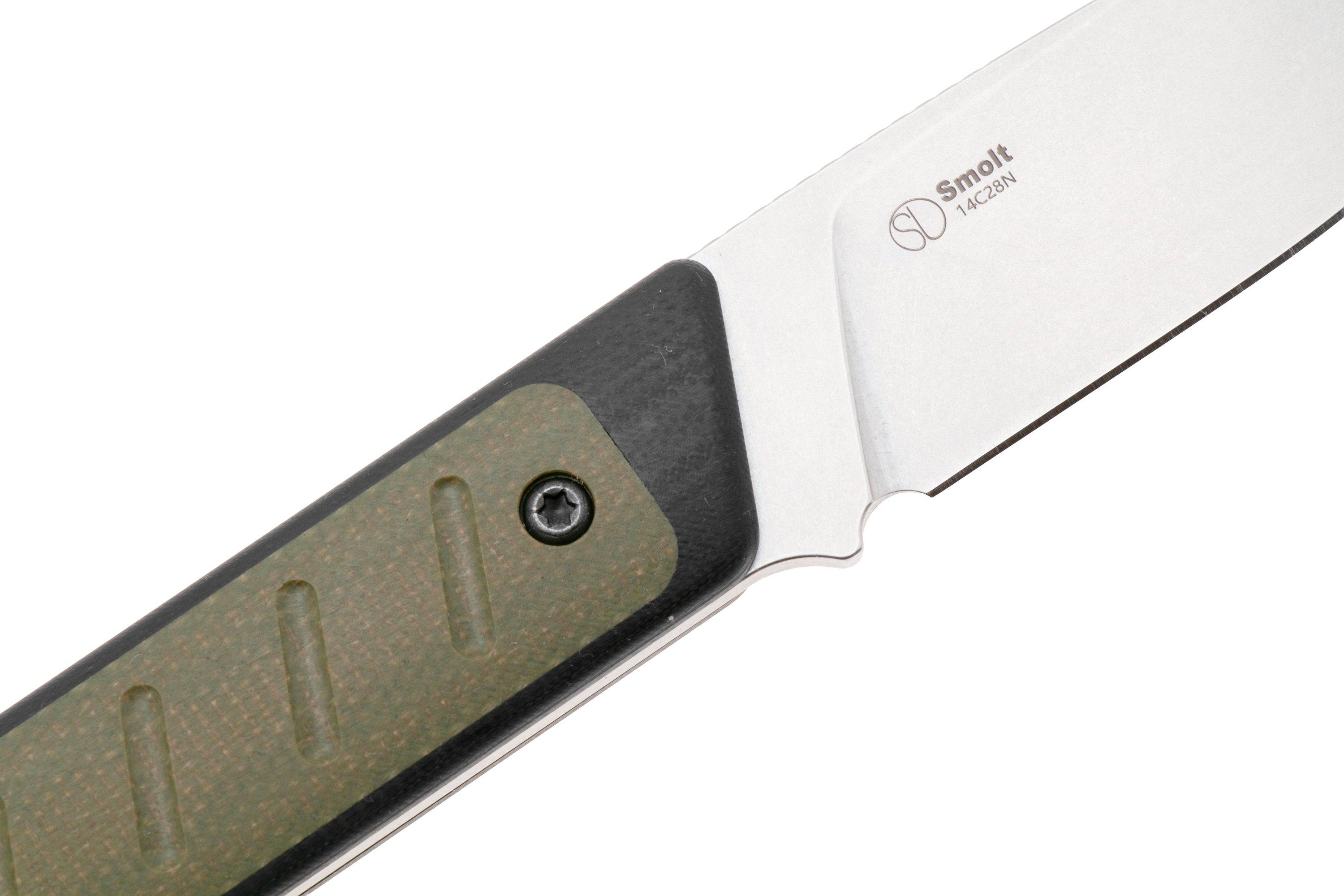 Kizer Smolt 1063A6 Satin 14C28N, Black G10 Green Micarta, fixed knife ...