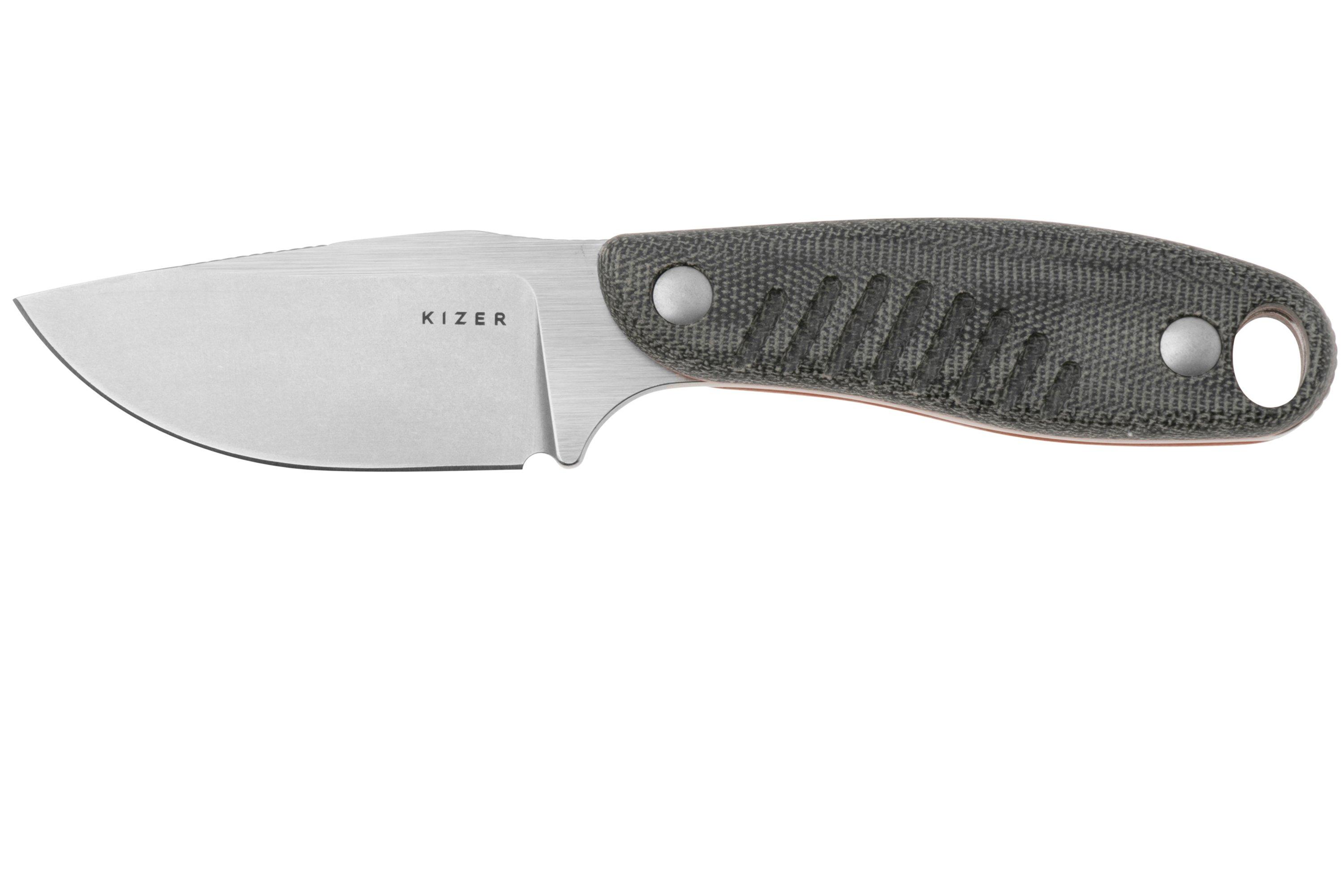 Kizer Hare 1077A2 Stonewashed Nitro-V, Black Micarta/Orange G10 fixed ...