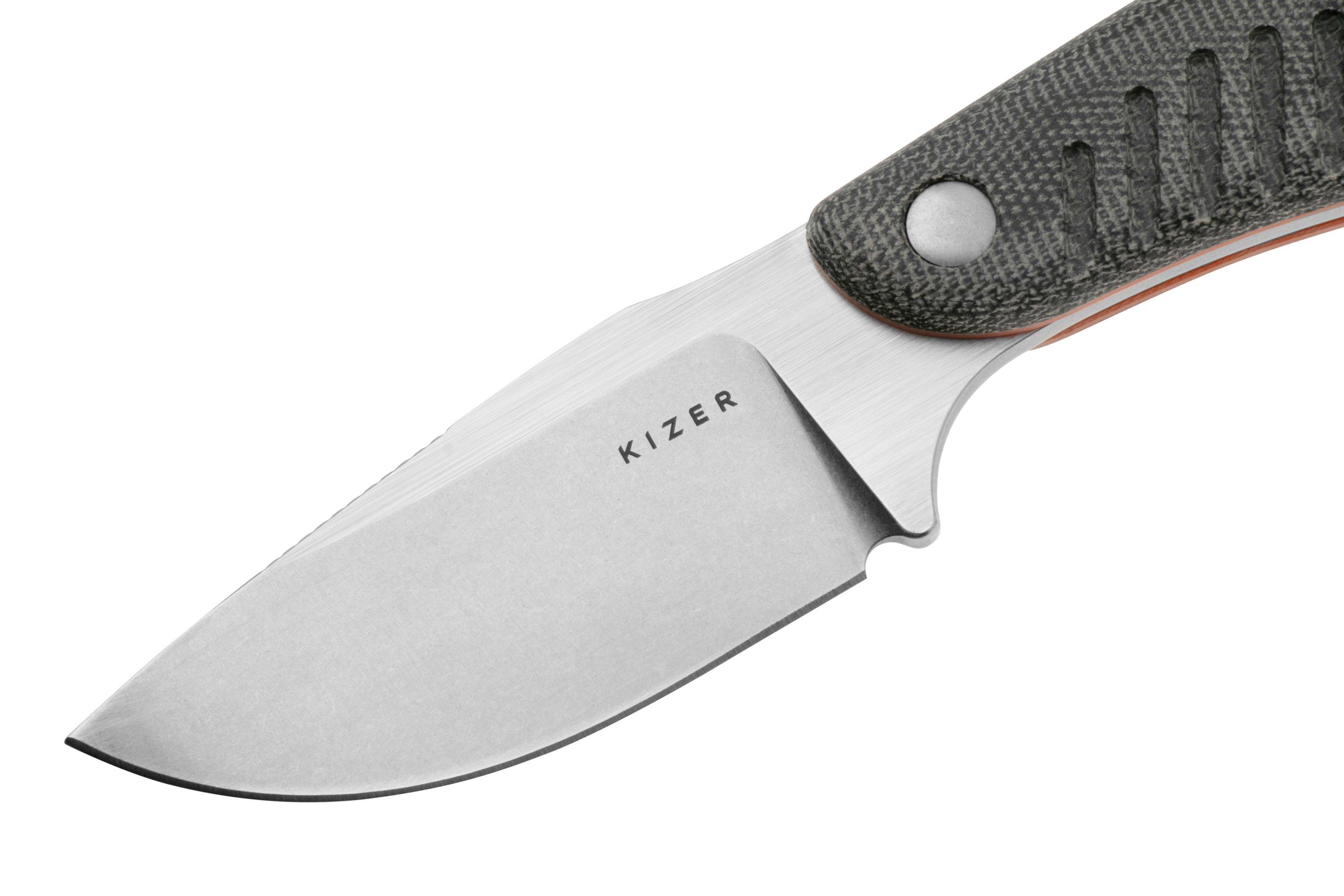 Kizer Hare 1077A2 Stonewashed Nitro-V, Black Micarta/Orange G10 ...