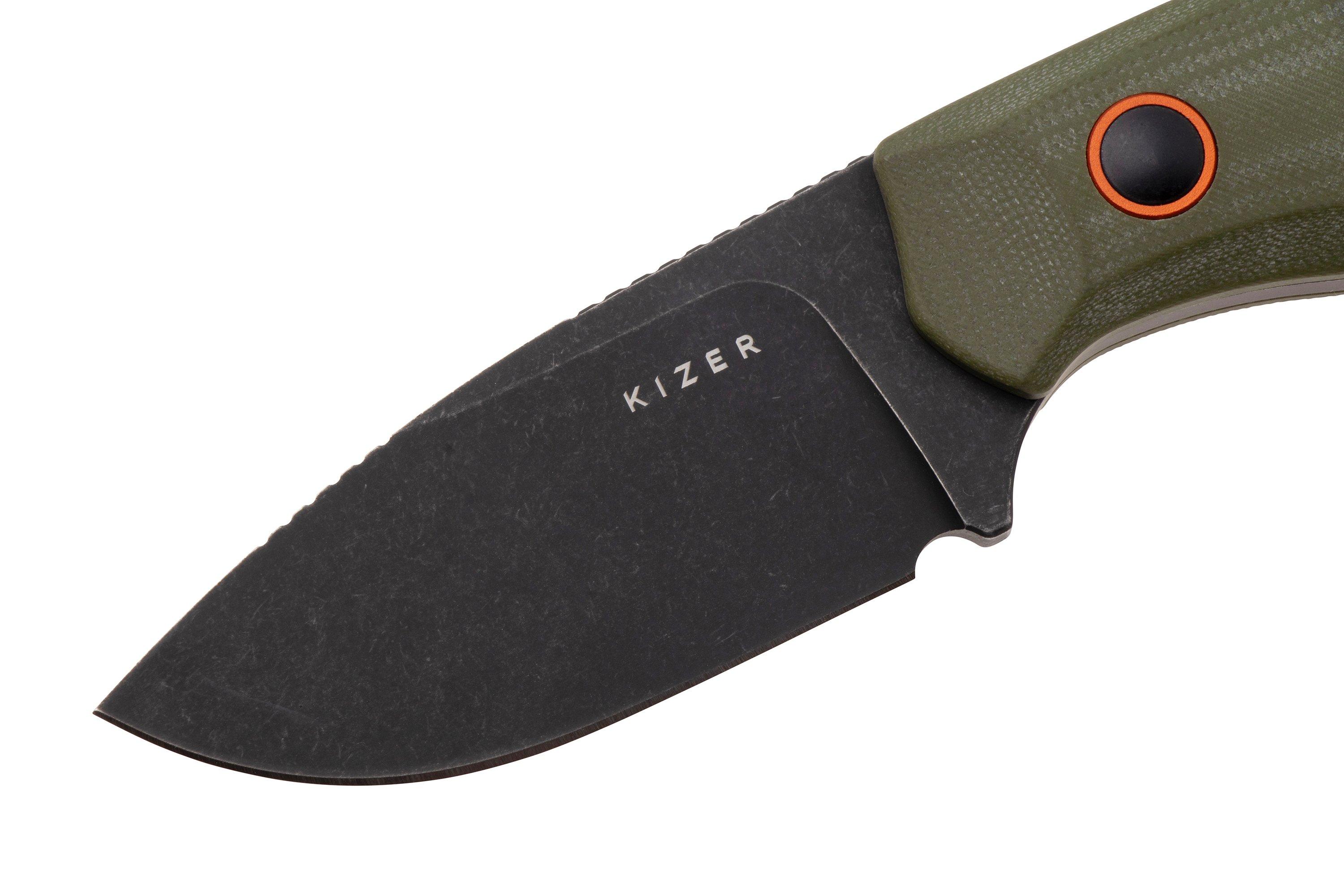Kizer Beaver 1078A1 Blackwashed D2, Olive Green G10, fixed knife ...