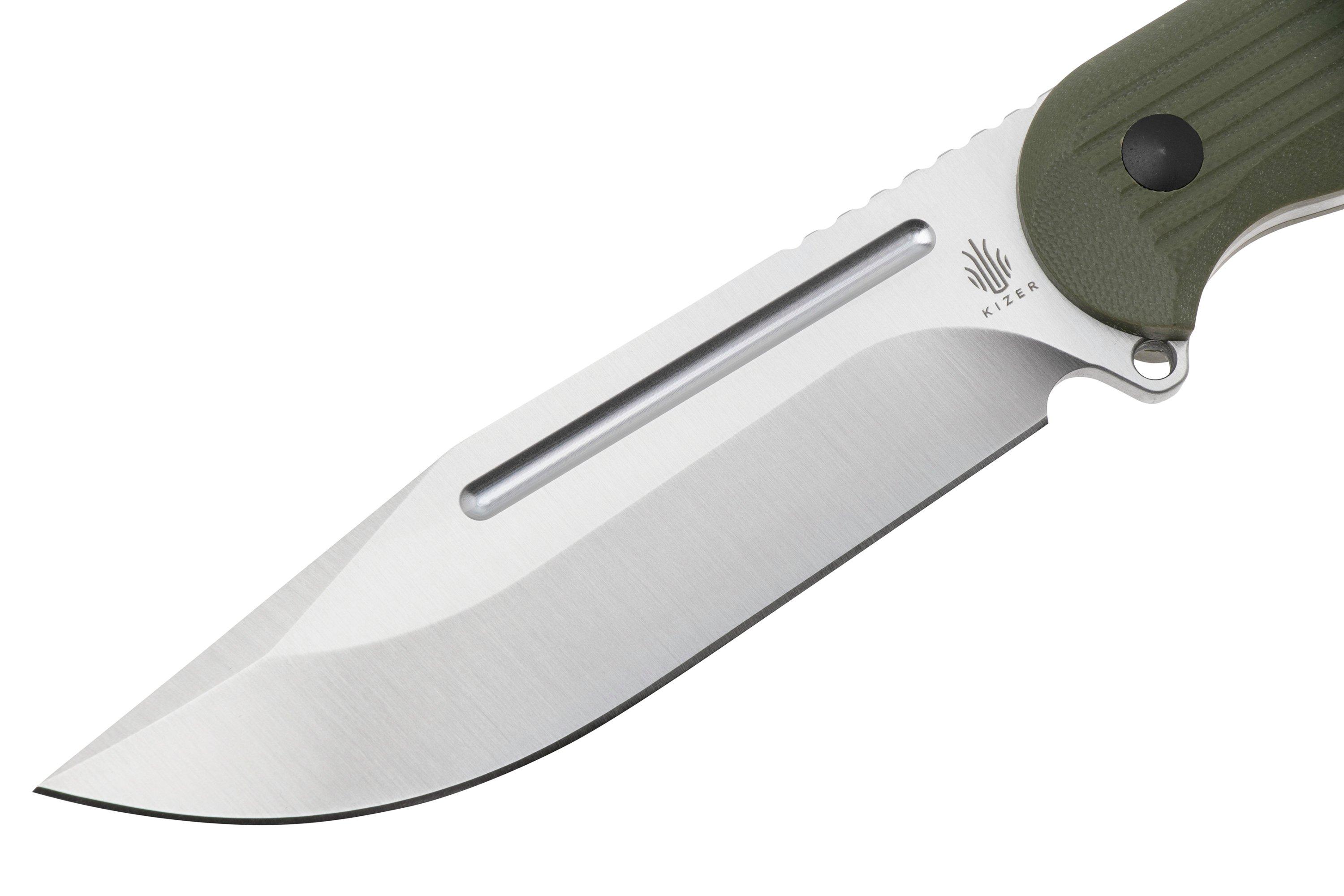 Kizer Ursa Major 1082A2, Satin AEB-L, Olive Green G10, vaststaand mes ...