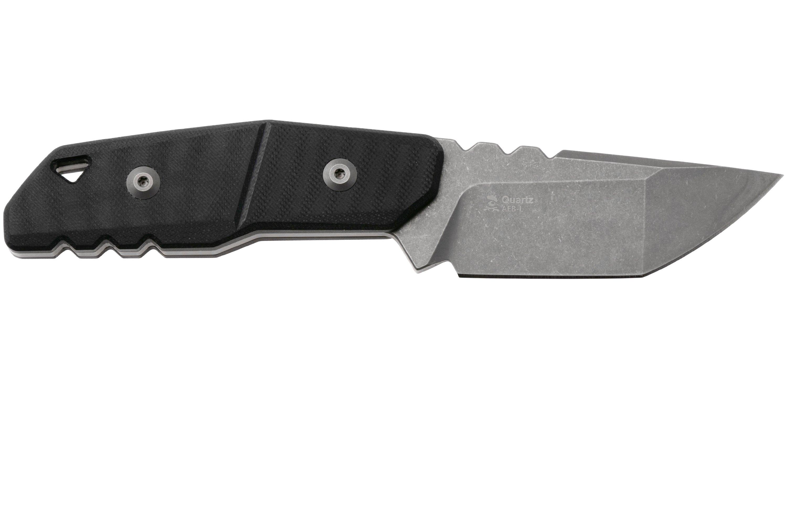 Kizer Vanguard Quartz 1086A2 Stonewashed PVD AEB-L, Black G10, fixed ...