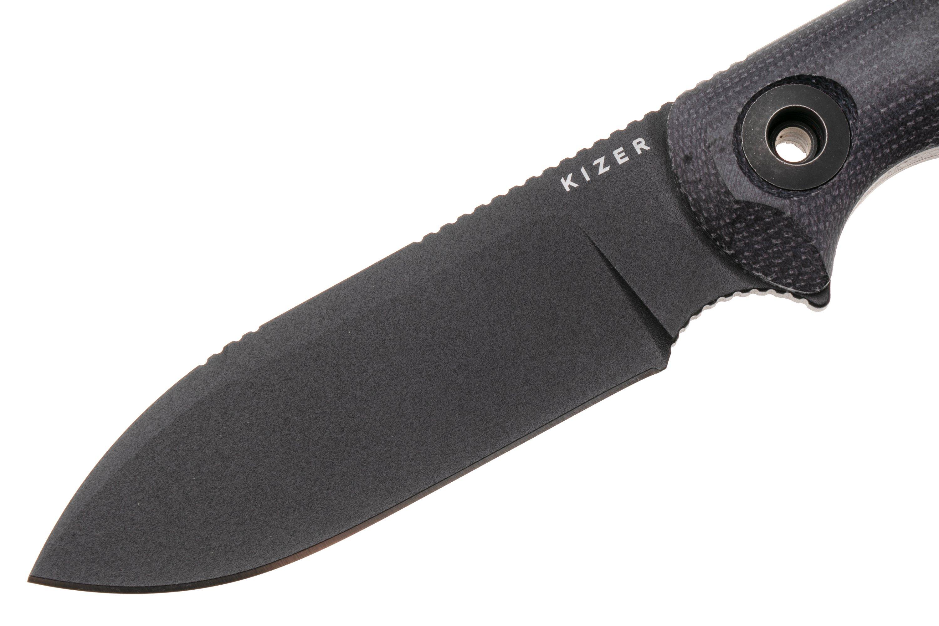 Kizer Drop Bear Fix 3, 1101A3, Black 1095 Carbon Steel, Black Micarta ...