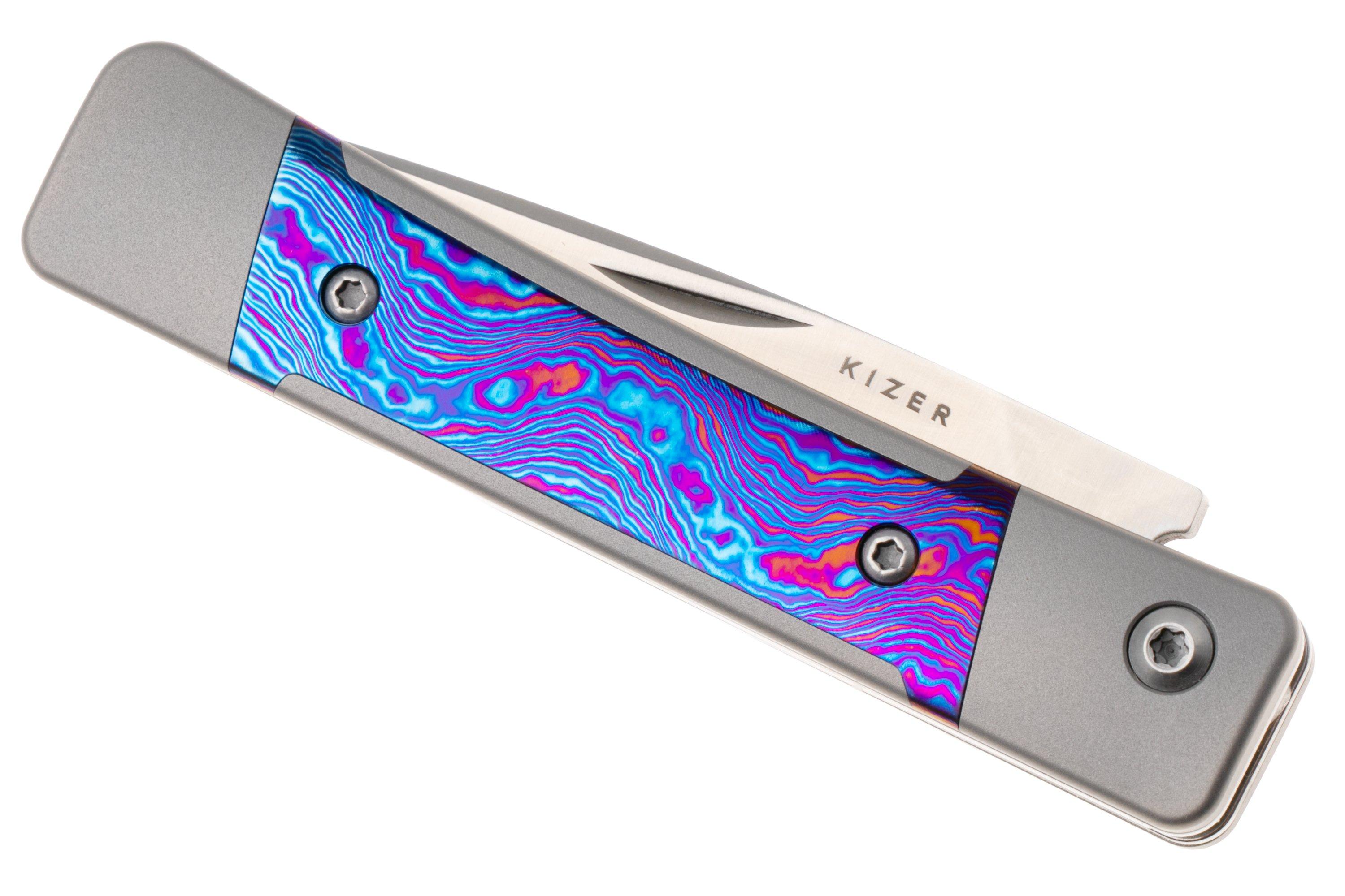 Kizer Little Grand KI2670A3, Satin M390, Grey Titanium, Blue Timascus ...