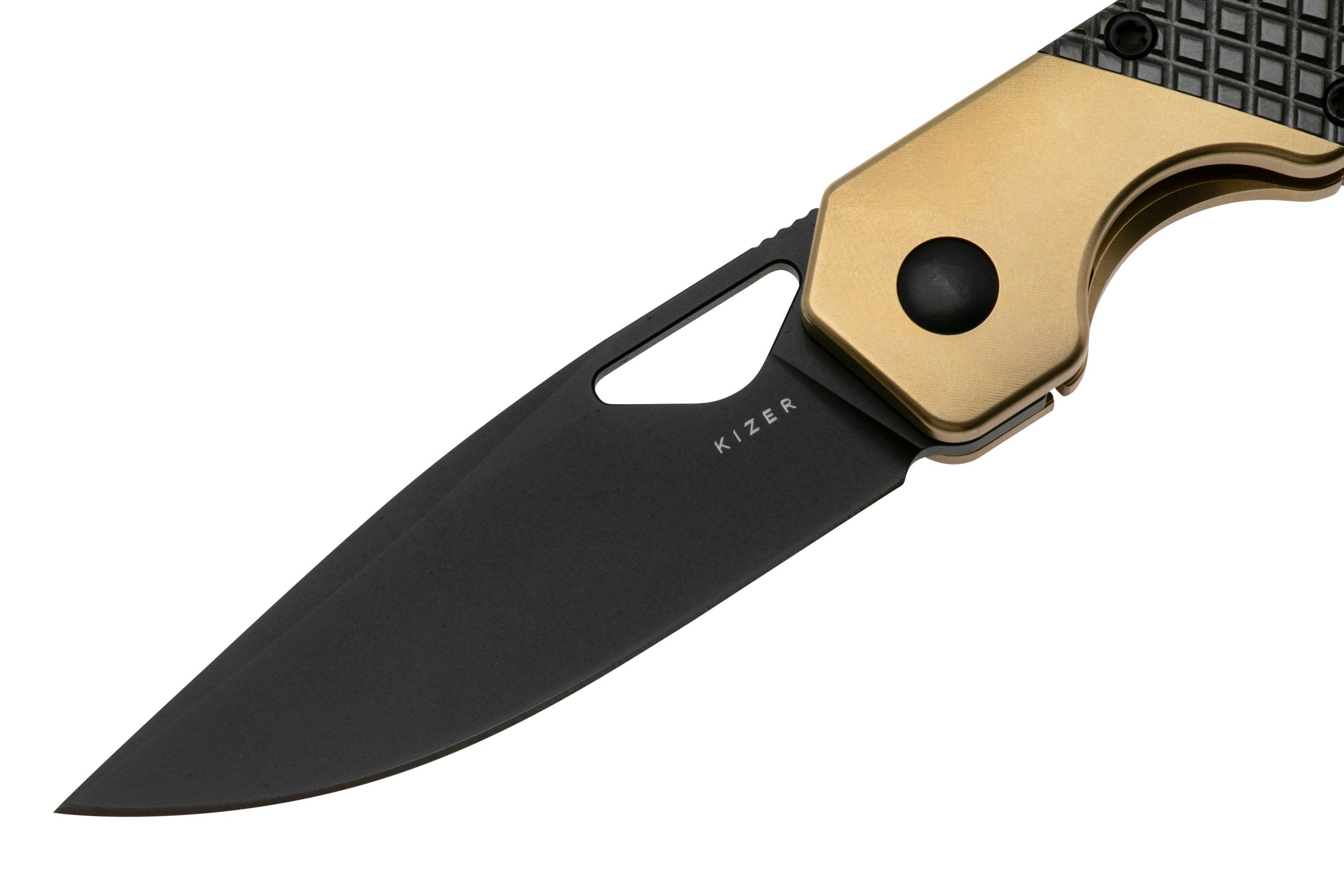 Kizer Mini Militaw, Ki3634SA3 Frame Lock, Black S45VN, Gold Titanium ...