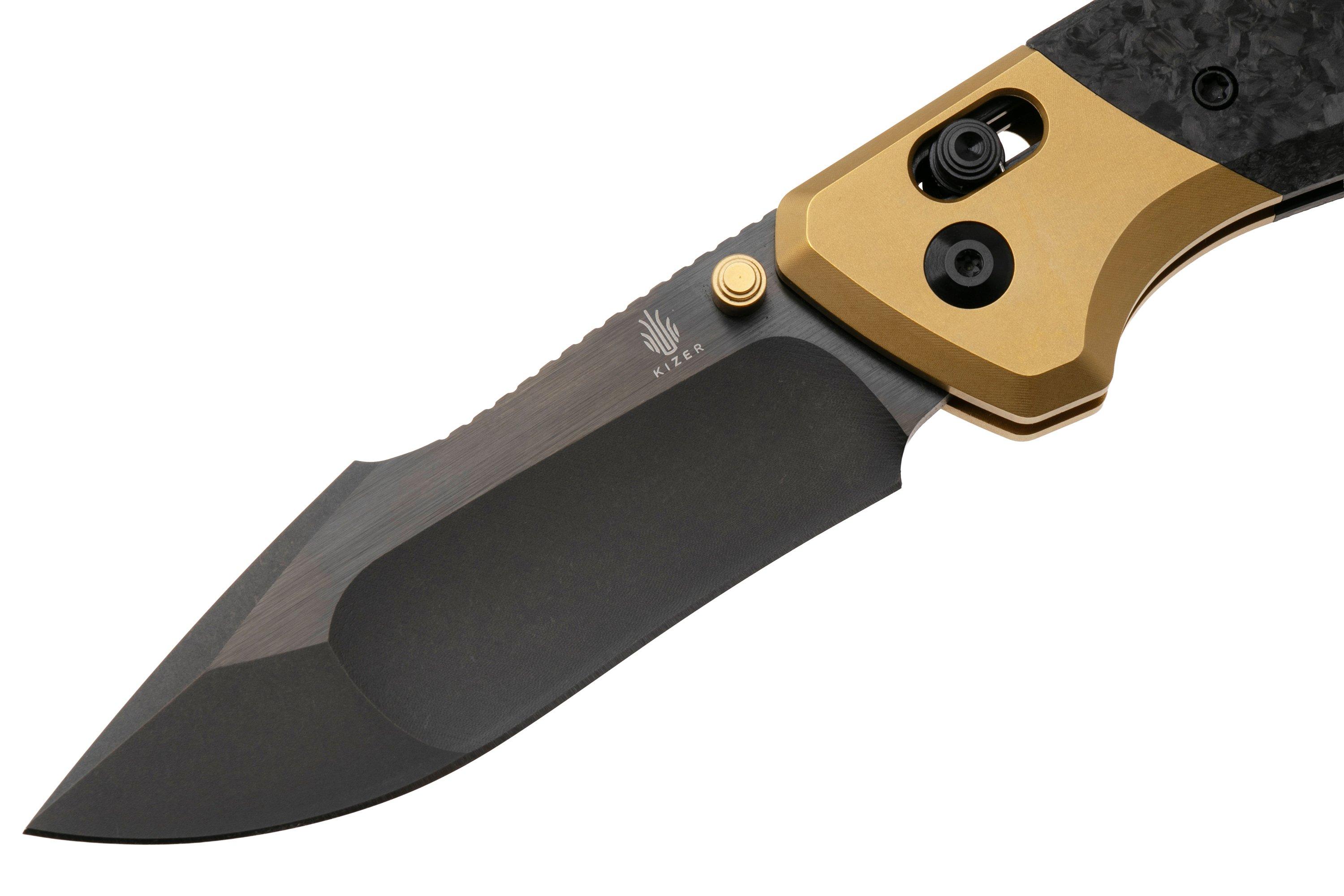 Kizer Staffi KI3695A1 Matte DLC S45Vn, Gold Titanium Carbonfiber Inlay ...