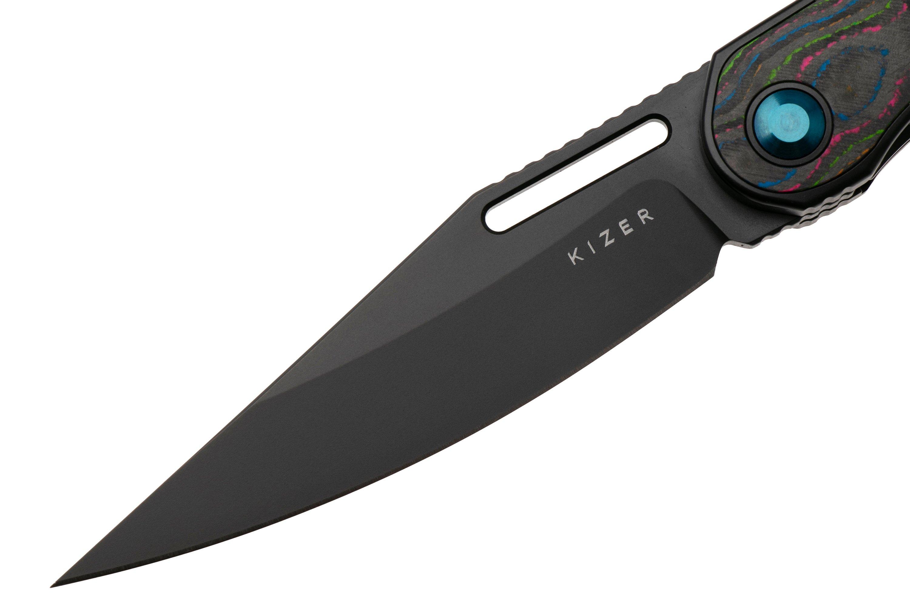 Kizer Raze KI3720A1 Matte DLC S45VN, Black Titanium Camo Carbon 80's ...