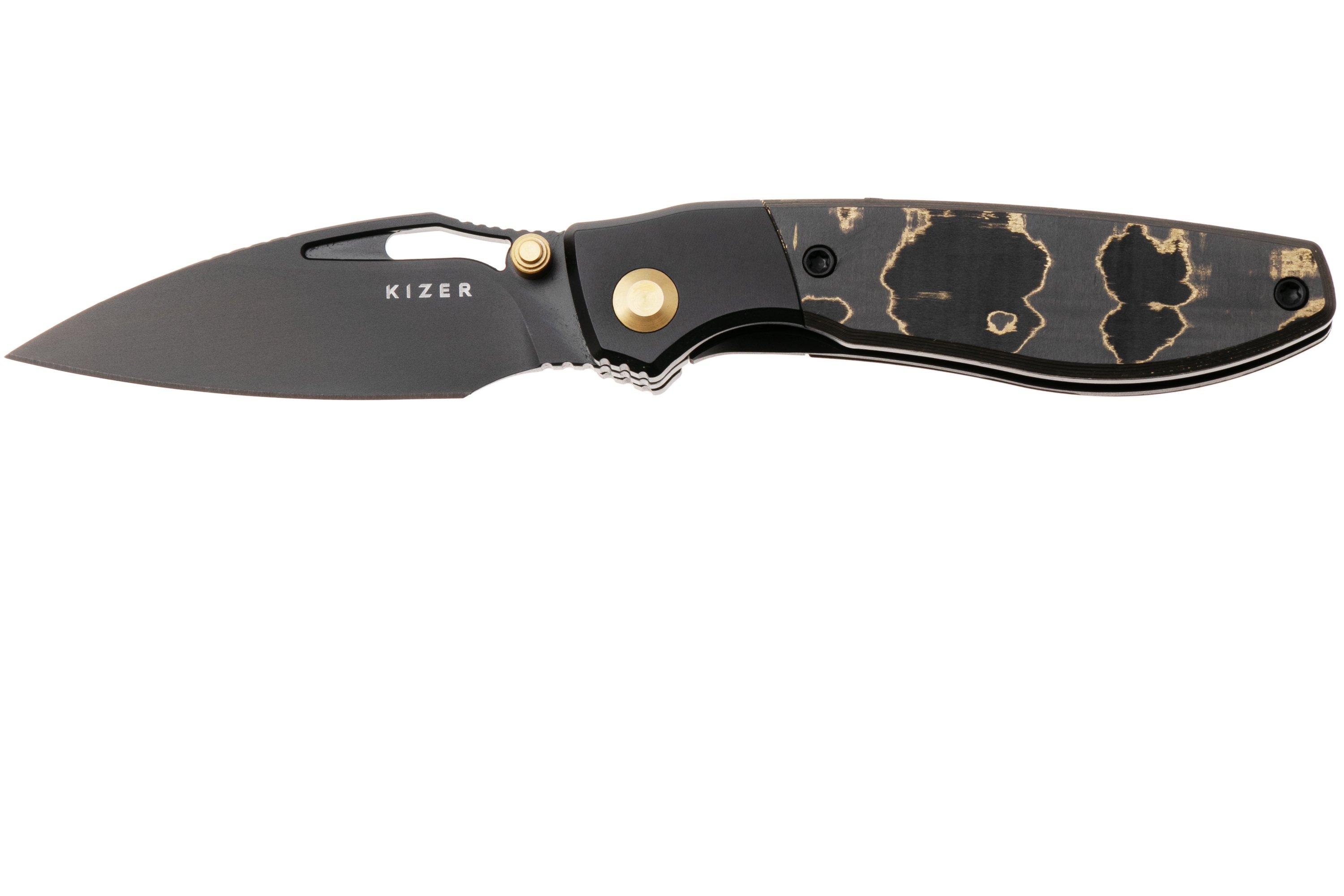 Kizer Shrike KI3746A2 Matte DLC S45VN, Titanium & FatCarbon Camo Gold ...
