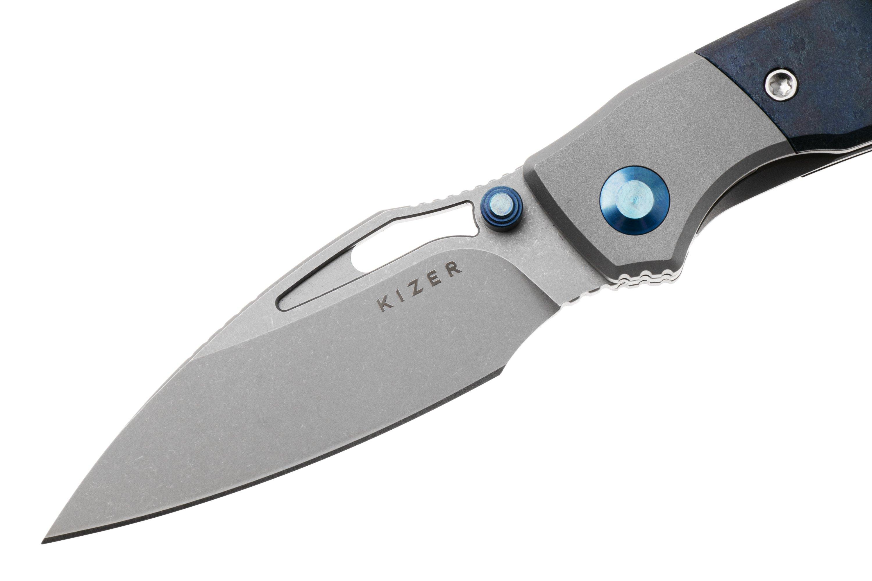 Kizer Shrike KI3746A3 Stonewashed S45VN, Titanium & Blue Richlite ...