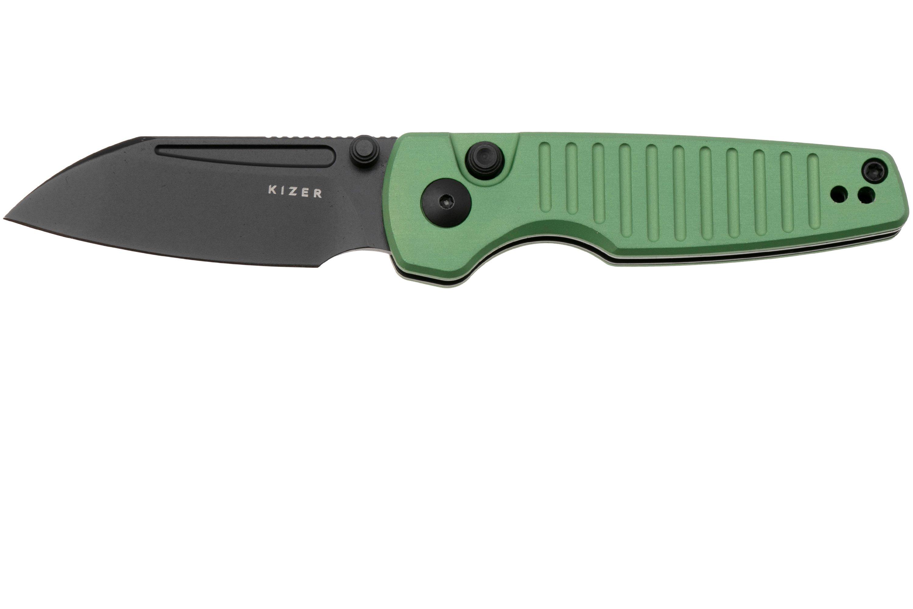 Kizer Parakeet V2706A5 Black PVD Nitro-V, Green Aluminum, pocket knife ...