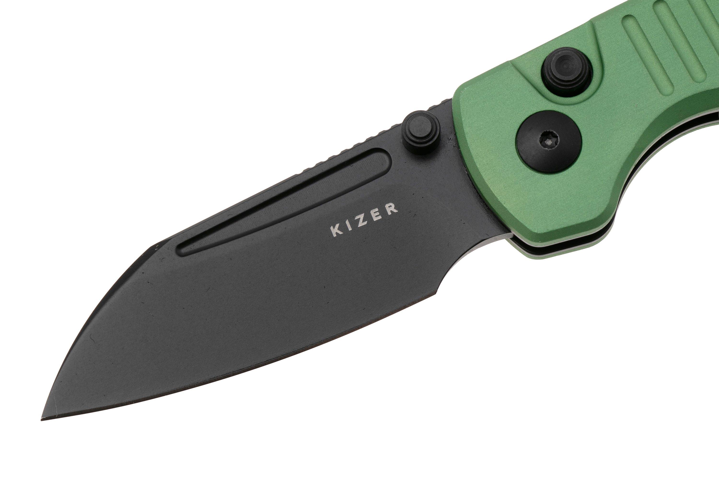 Kizer Parakeet V2706A5 Black PVD Nitro-V, Green Aluminum, pocket knife ...